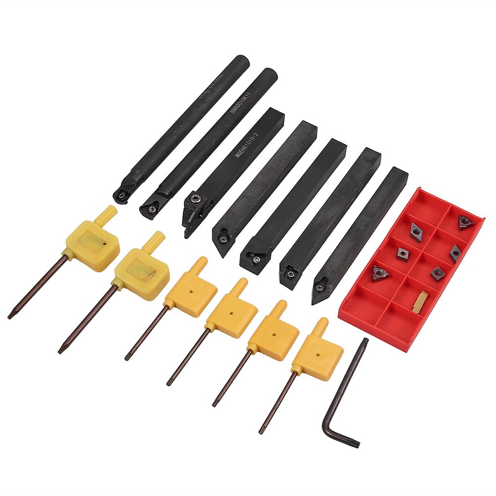 Set Of 7 Steel Boring Bar 10mm Shank Lathe Turning Tool Holder Carbide Inserts Machining Steel ...