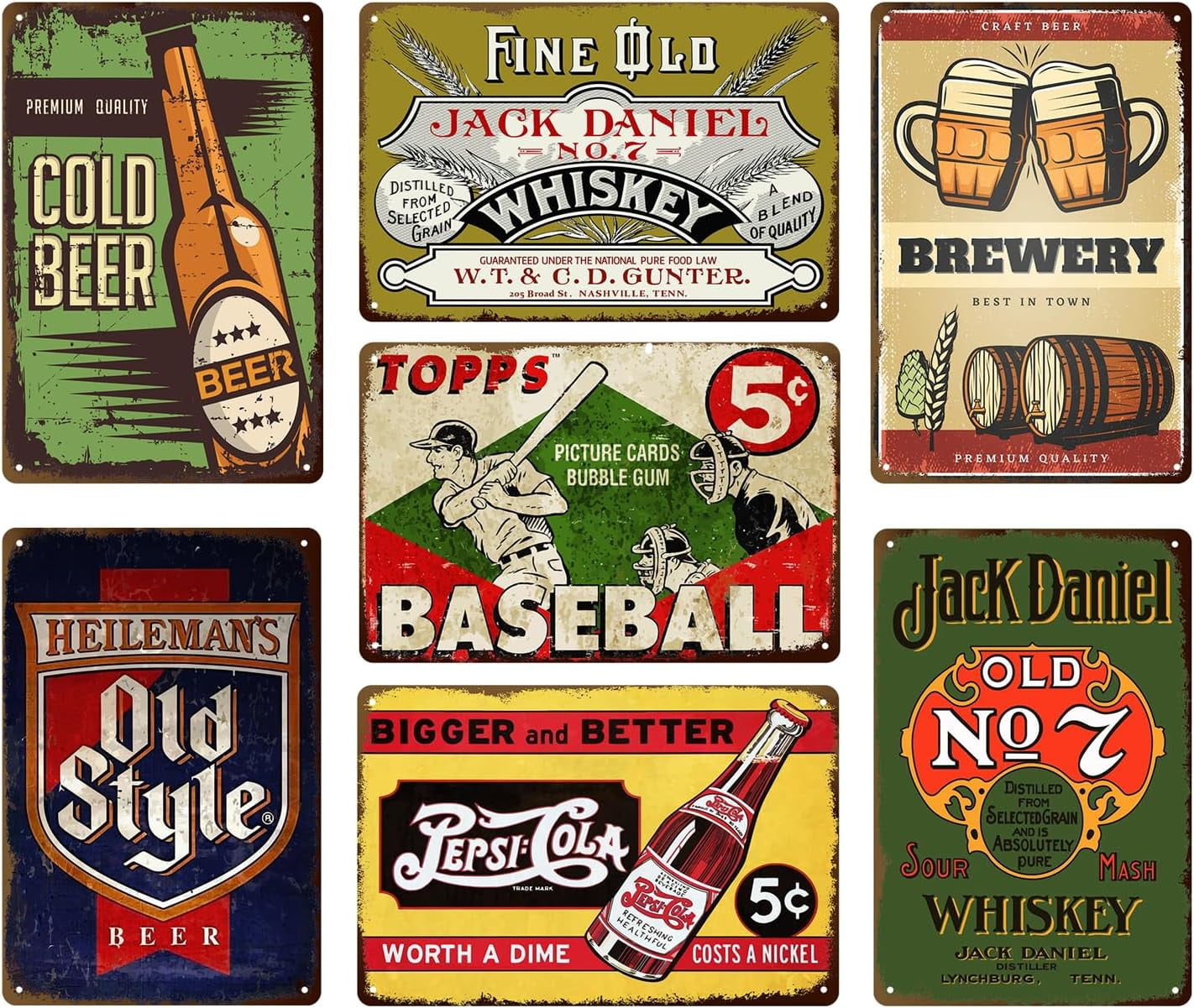 Set Of 7 Vintage Metal Bar Signs Retro Pub Wall Decor 8×12 Inch ...
