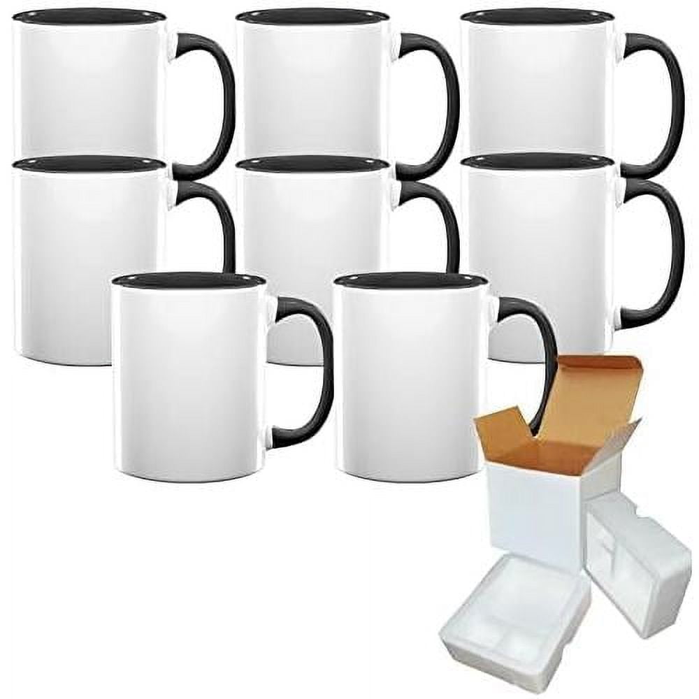 Set Of 8 11 Oz. Ceramic Sublimation Mugs - Inner And Handle - BLACK ...