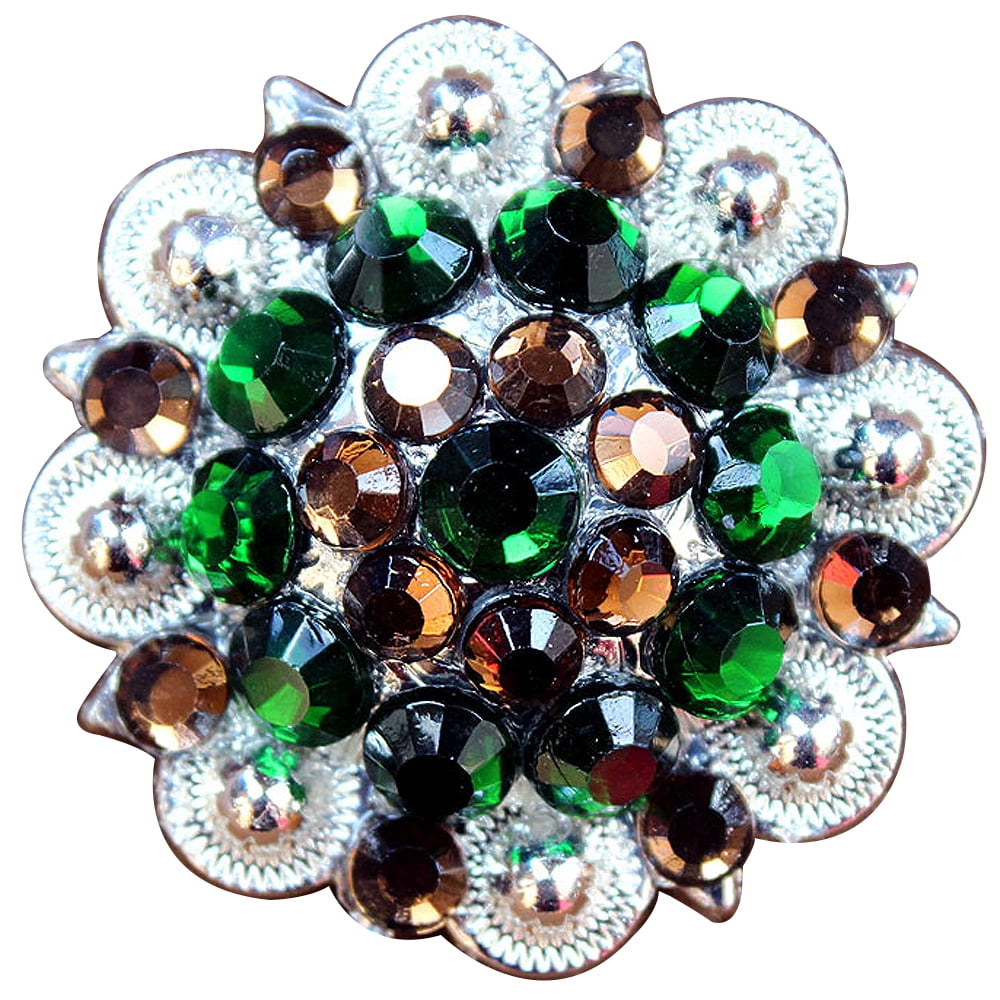 Set Of 8 Screw Back Concho Brown Green Crystal 1-1/4In Bling Saddle ...