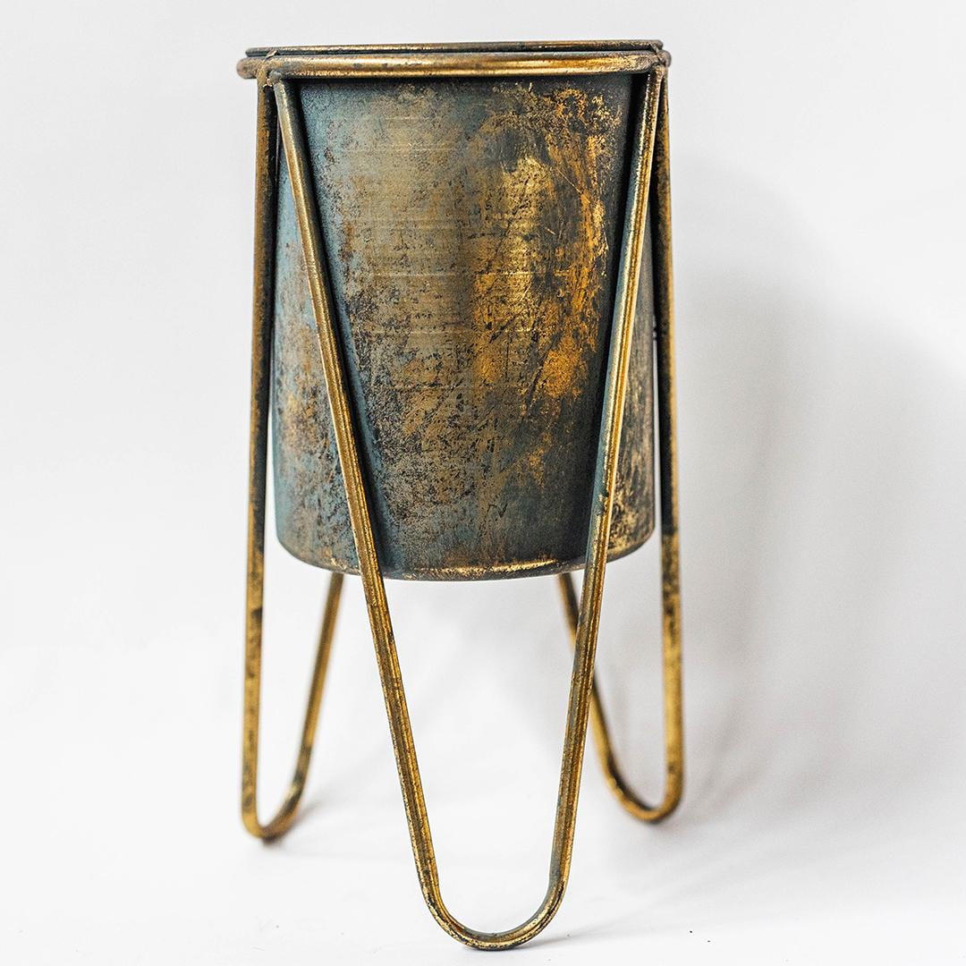 Set Of Antique Gold Color Metal Pot On 3 Legs Plant Stand - Walmart.com