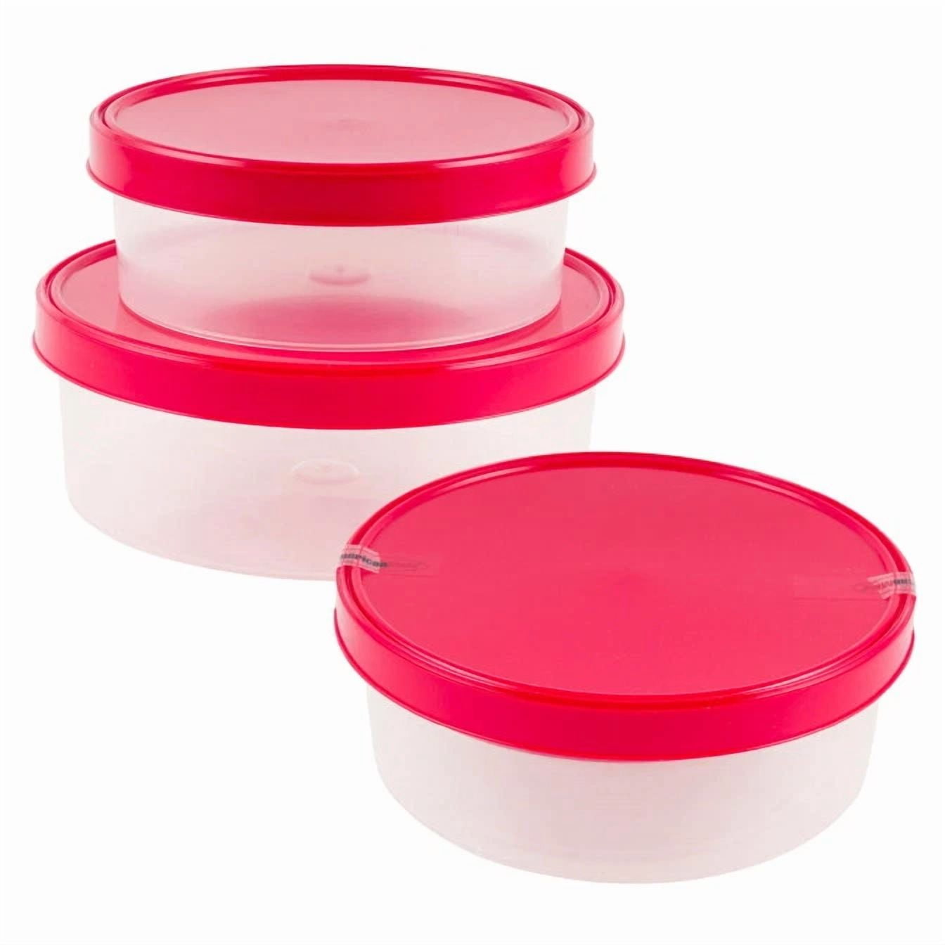 Set Of Clear Plastic 6" And 8" Round Food Containers W/Red Lids ...