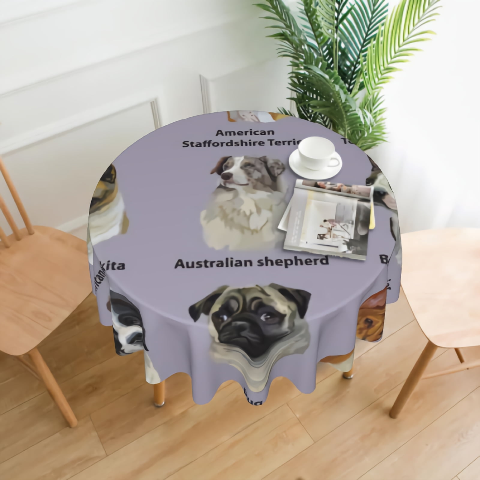 Set Of Colorful Portraits Of Dog Breeds Round Tablecloth Farmhouse ...