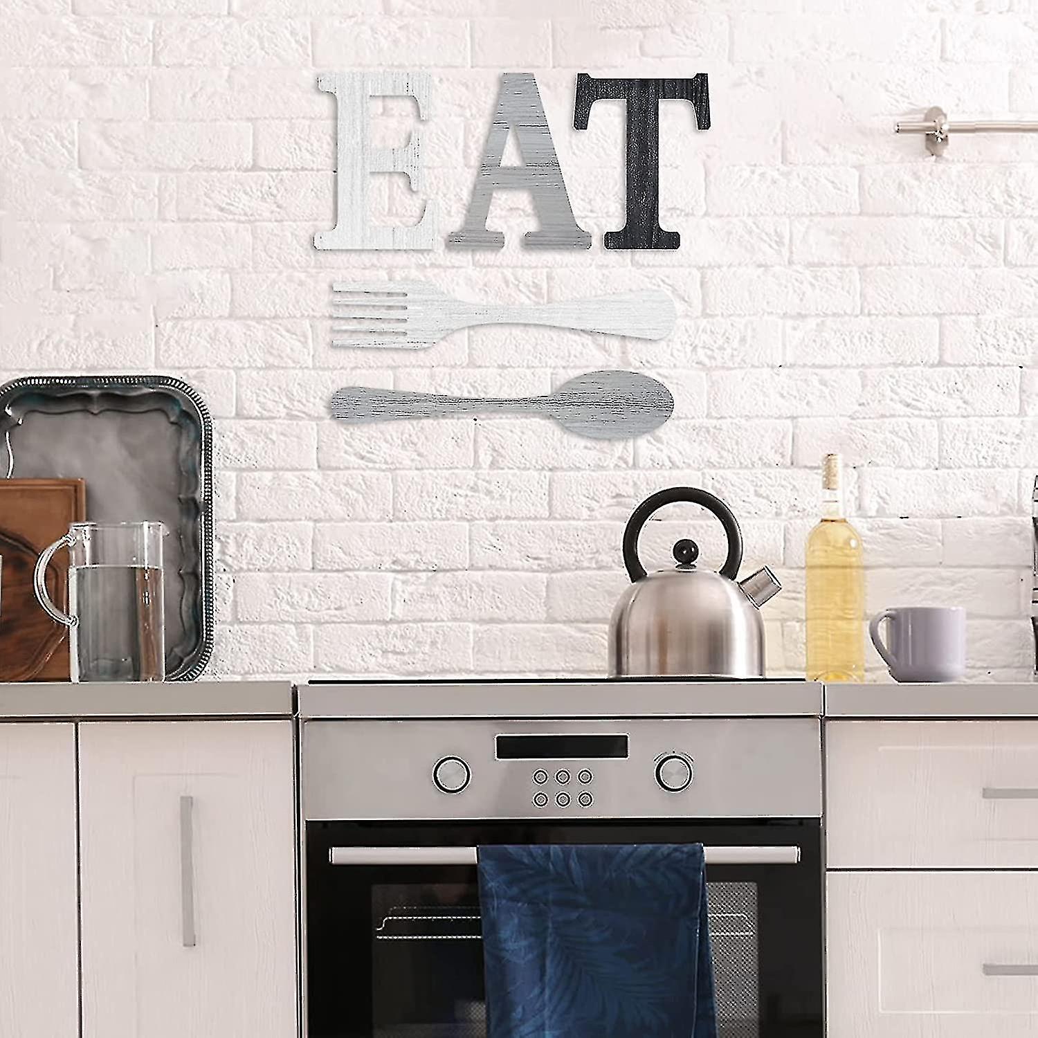 Set Of Eat Sign,fork And Spoon Wall Decor,cute Eat Letters For Kitchen ...