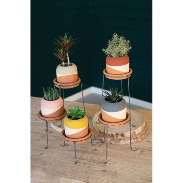 SET OF FIVE COLOR DIPPED CLAY POTS WITH METAL BASES - Walmart Business ...