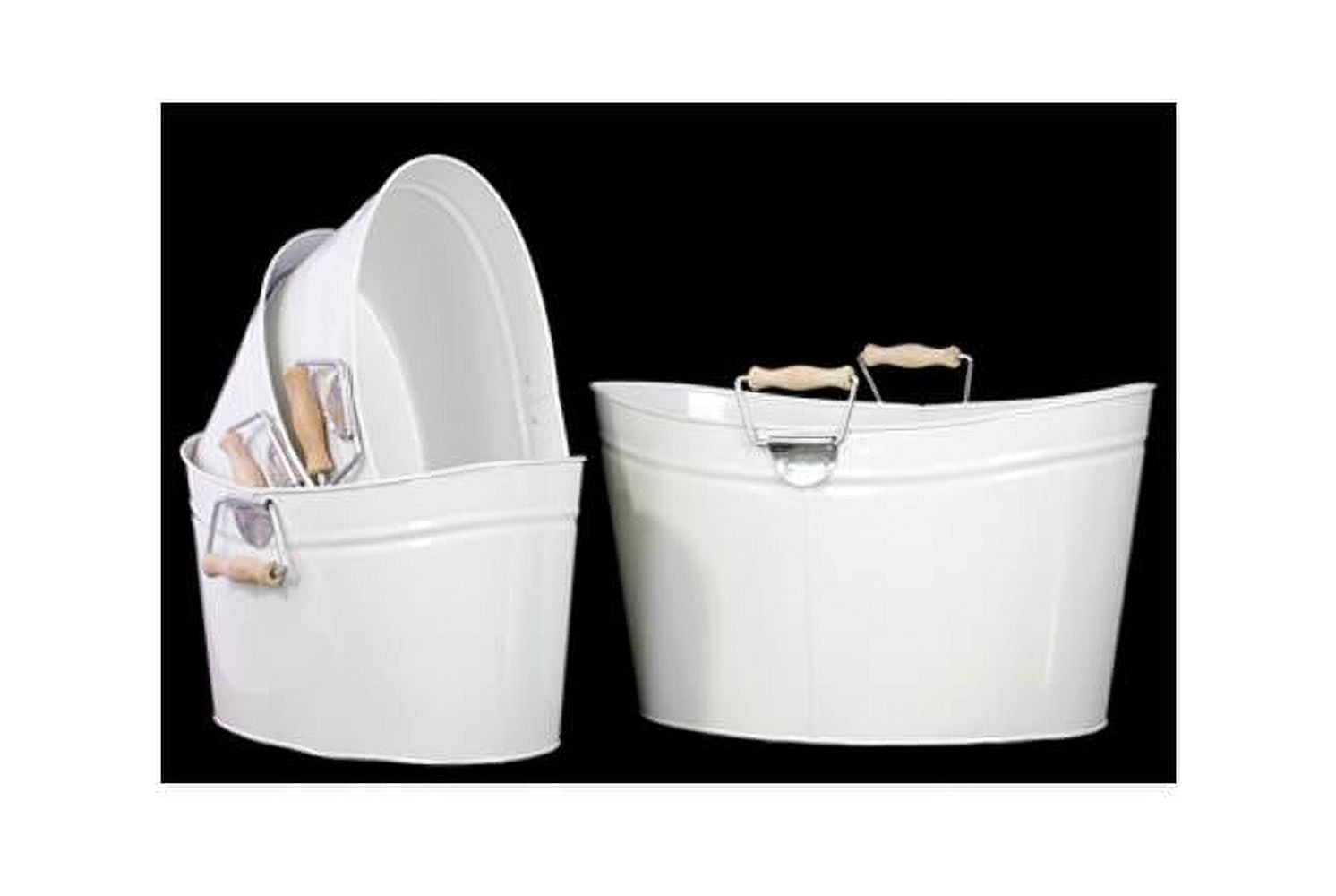 Set Of Four Metal Oval Buckets With Wood Handle - White - Walmart.com