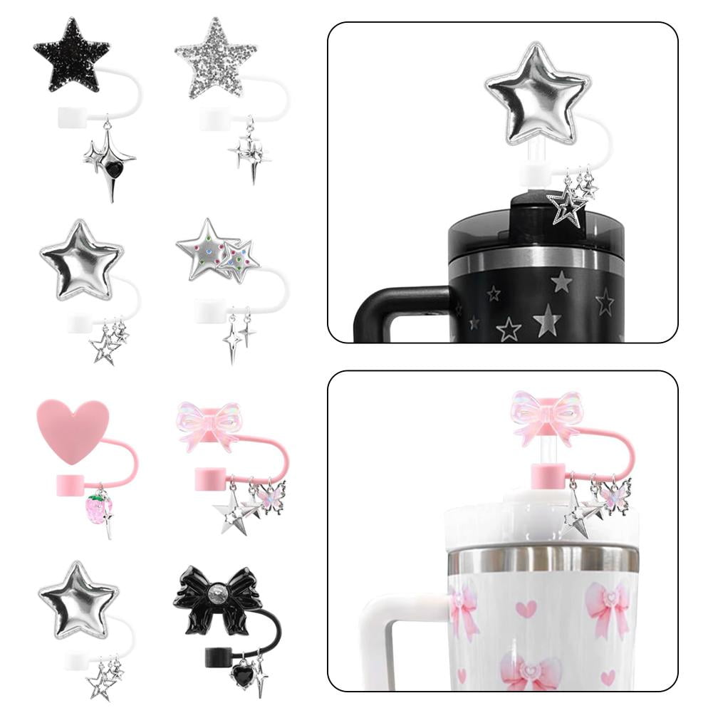 Set Of Pink Silicone Straw Covers For Stanley Cup Cute Glitter Star ...