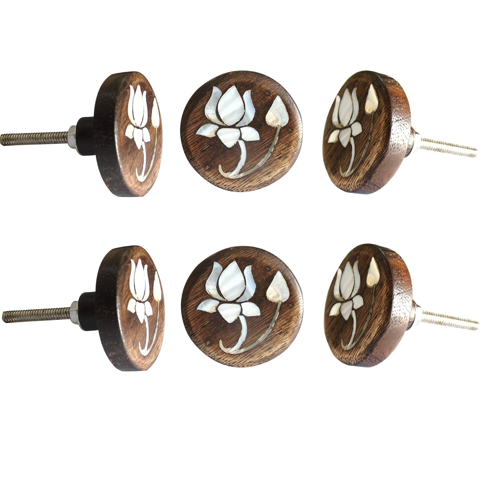 Set Of Six Lotus Flower MOP Wooden Knobs by Perilla Home - Walmart.com