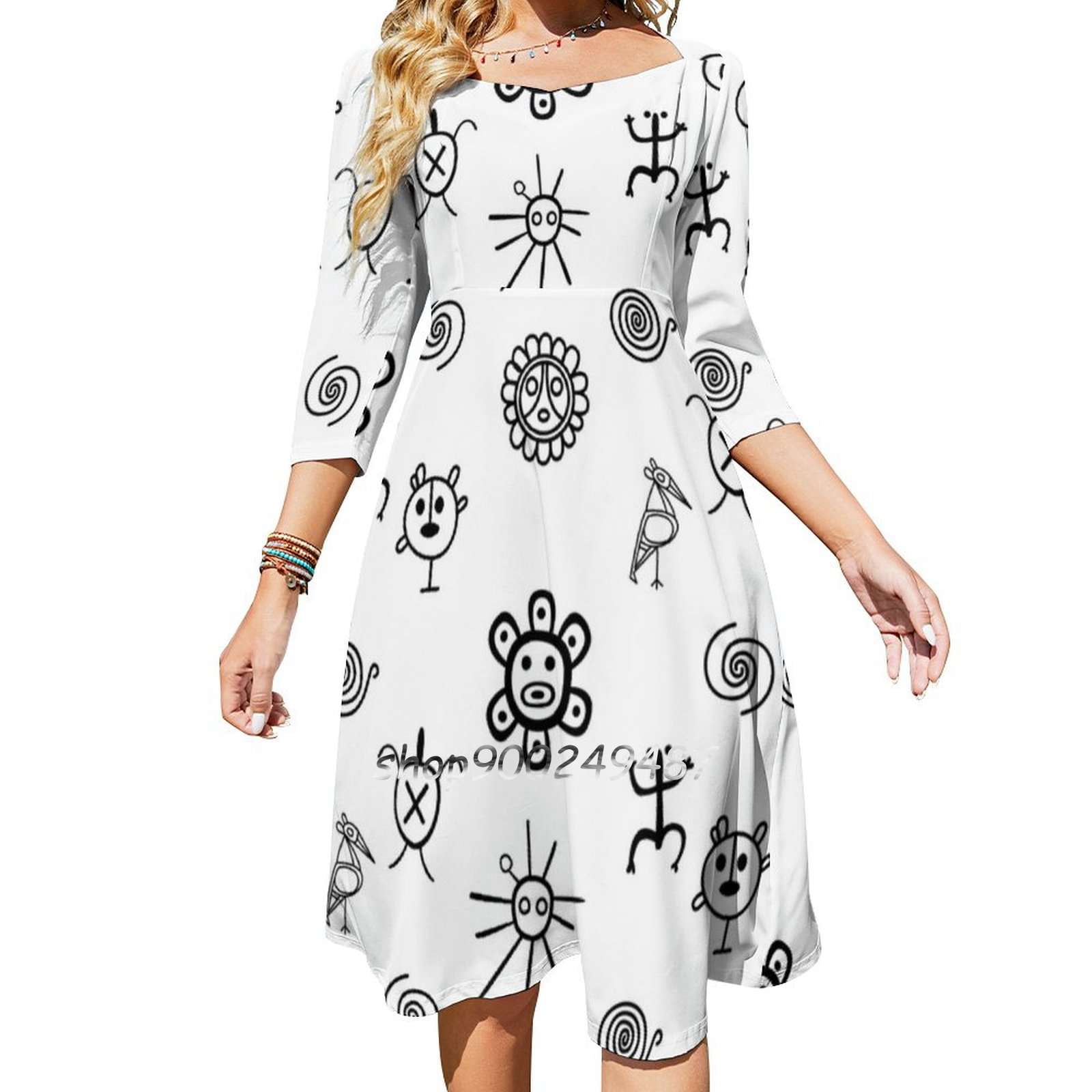 Set Of Taino Puerto Rico Black Square Neck Dress New Plus Size Elegant ...