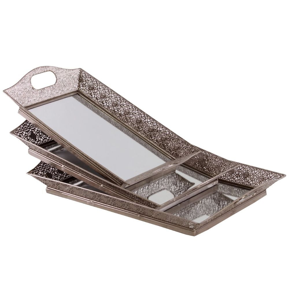Set Of Three Beautiful Metal Tray Pierced Silver - Walmart.com