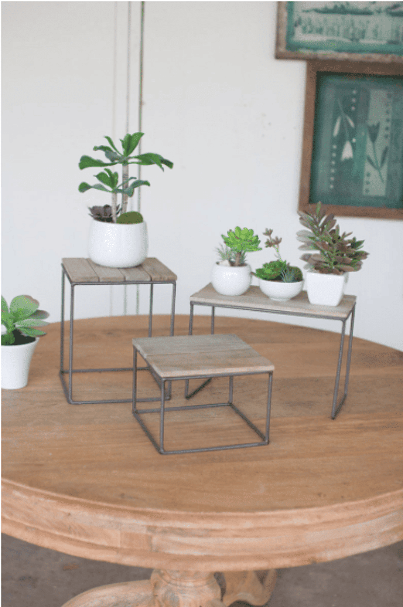 Set Of Three Wood And Metal Risers Set Of 3 Grey, Natural - Walmart.com