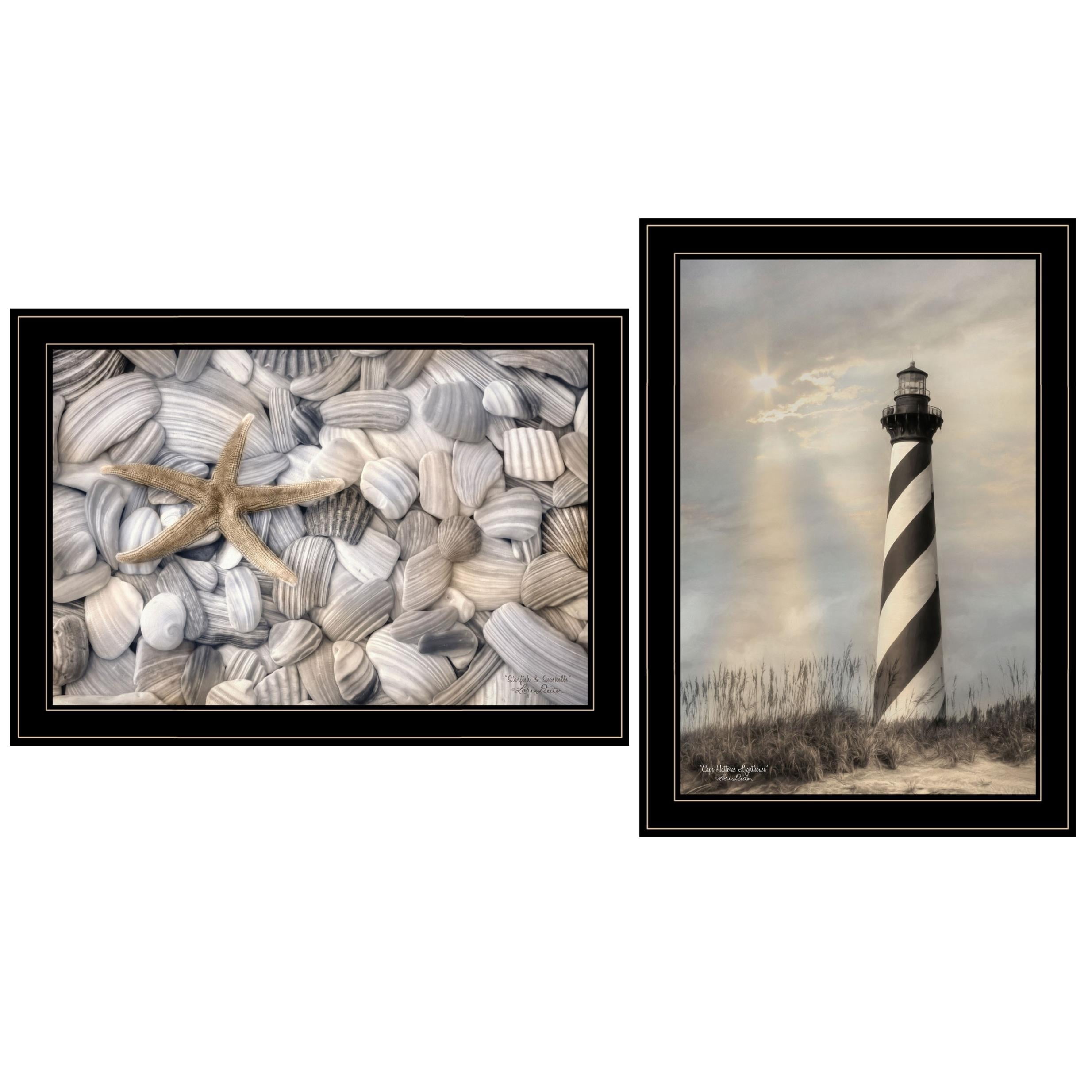 Set Of Two Cape Hatteras Lighthouse And Sea Shells 4 Black Framed Print ...