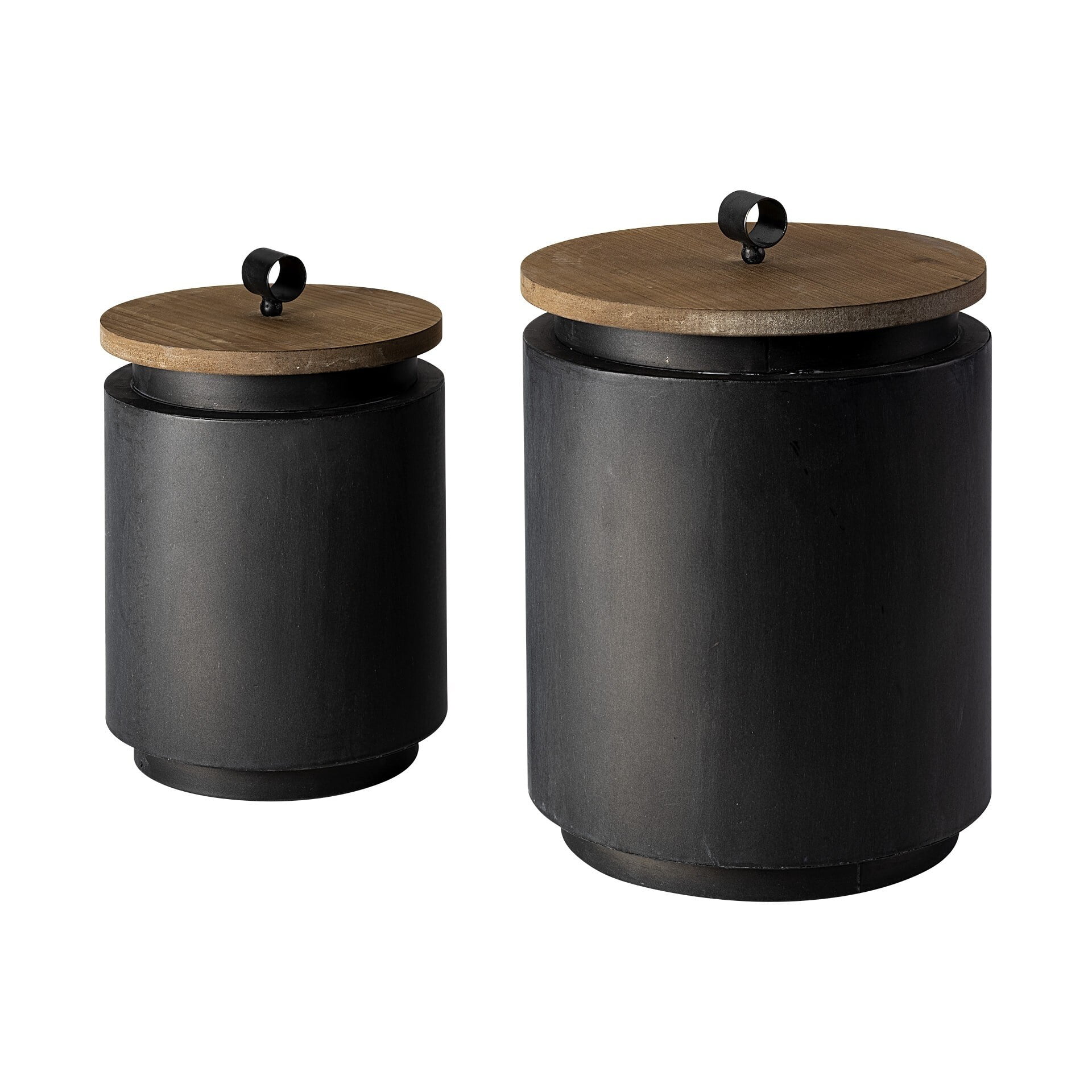 Set Of Two Gray Metal Cannisters With Wooden Lids - Walmart.com