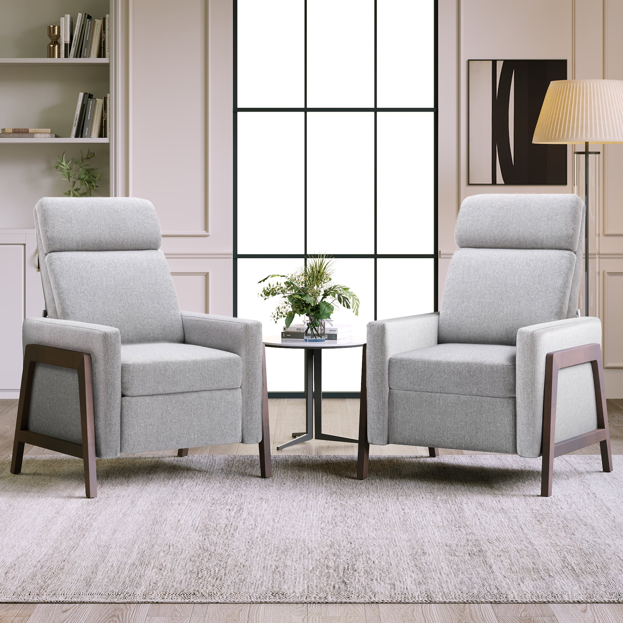 Set Of Two Wood-Framed Upholstered Recliner Chair Adjustable Home ...