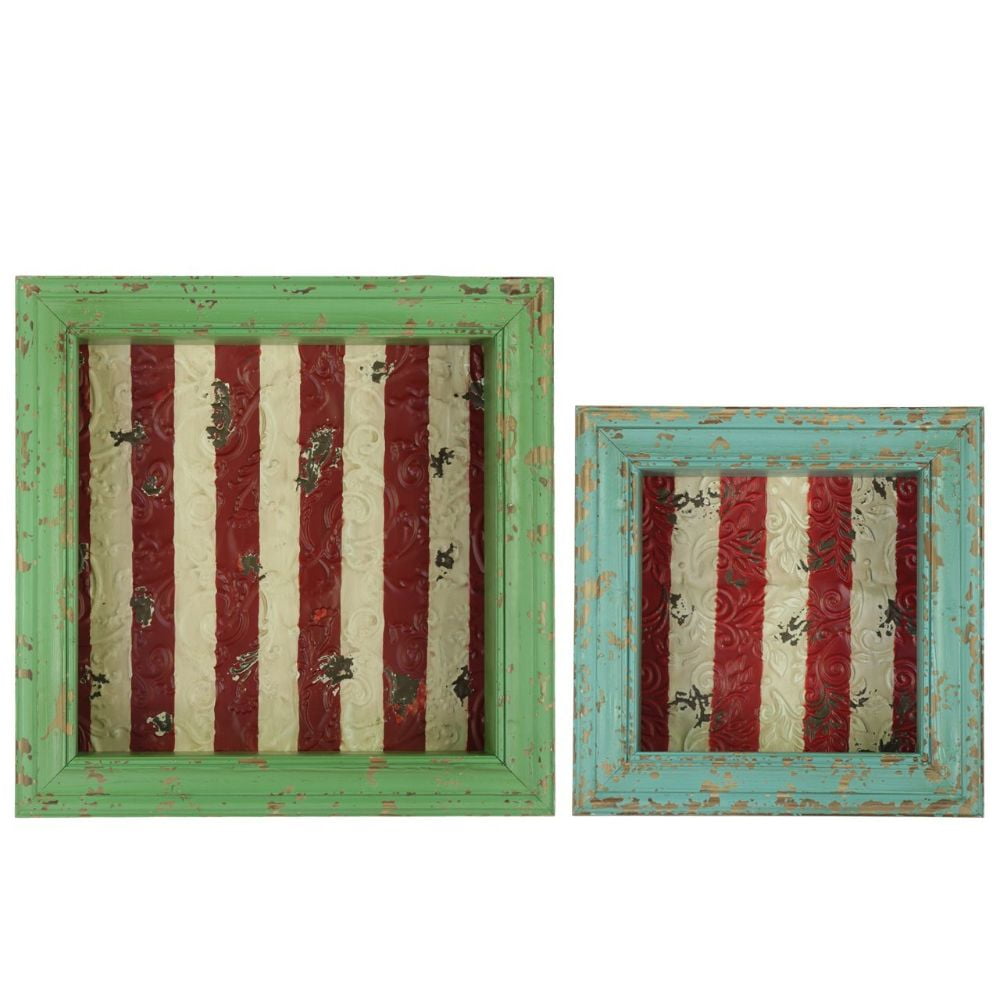 Set Of Two Wood Shadow Box With Striped Red Backing - Walmart.com