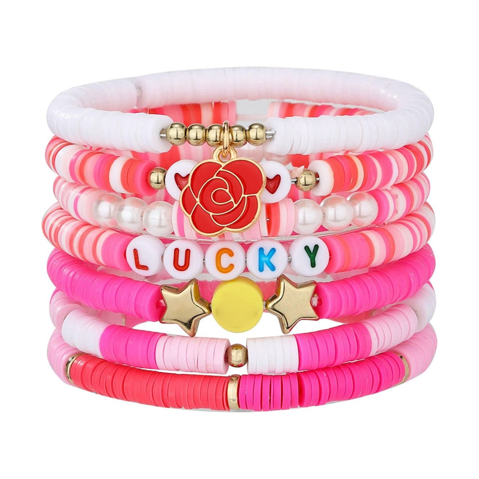 Set Of Valentine's Day Expression Bracelet Soft Clay Rose Pendant ...