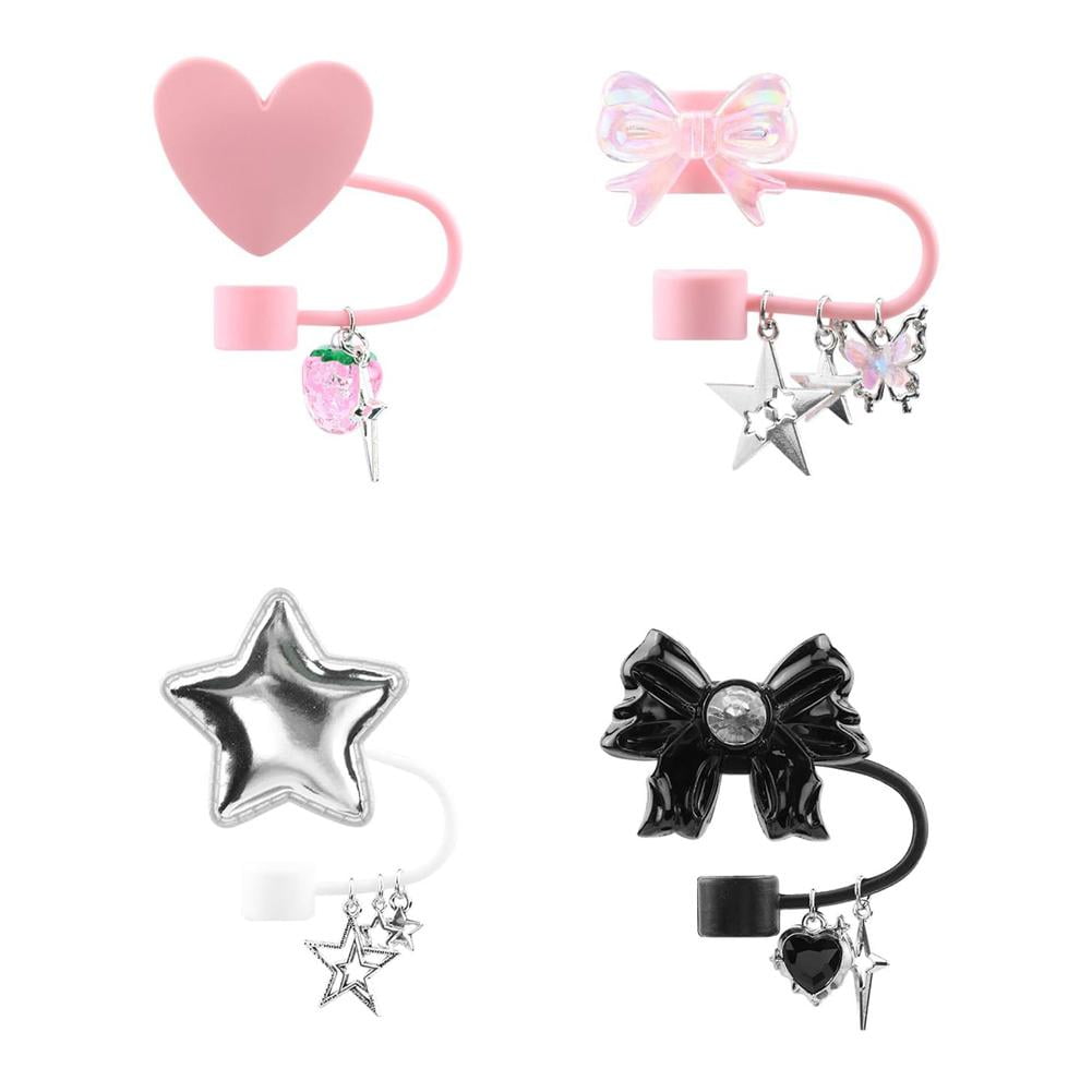 Set Pink (B)$Silicone Straw Cover For Stanley Cup Cute Glitter Star ...