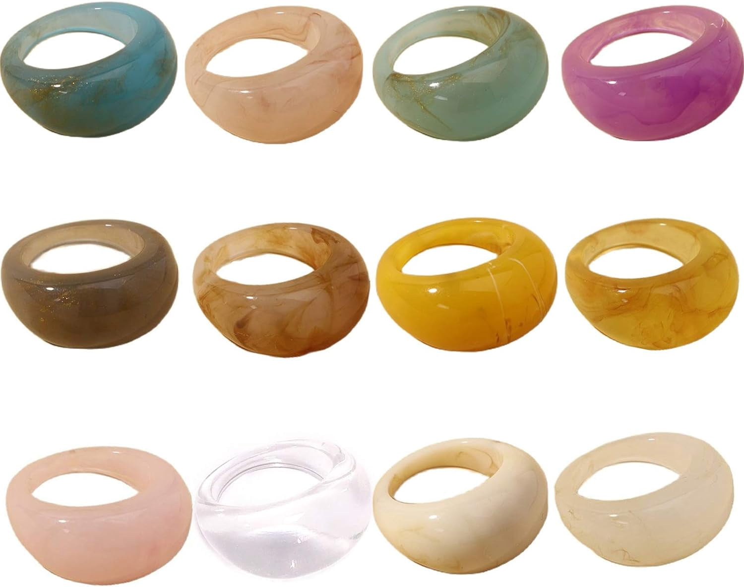 Set Resin Colorful Wide Thick Dome Knuckle Finger Stackable Joint Ring ...