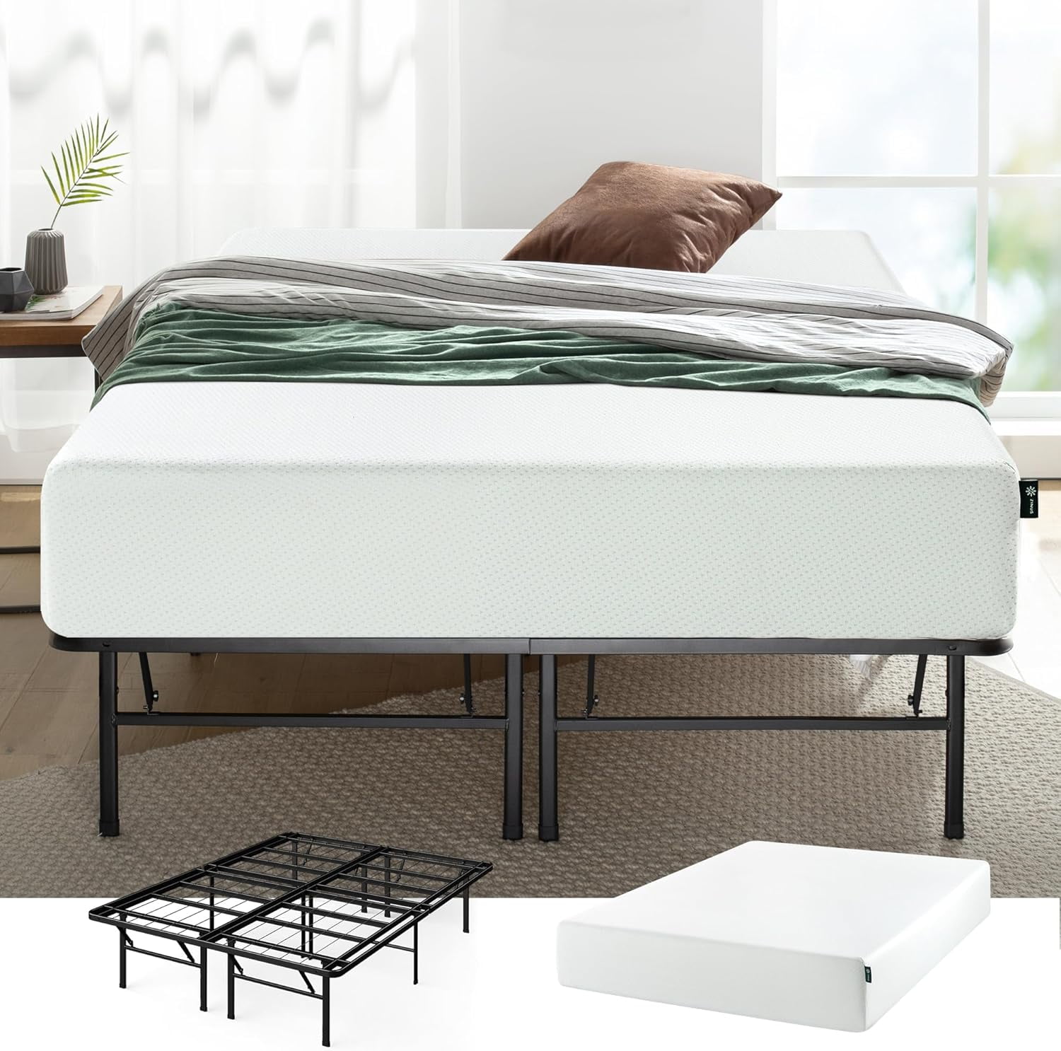 Set: SmartBase Heavy Duty Mattress Foundation, 14 Inch Metal Platform ...