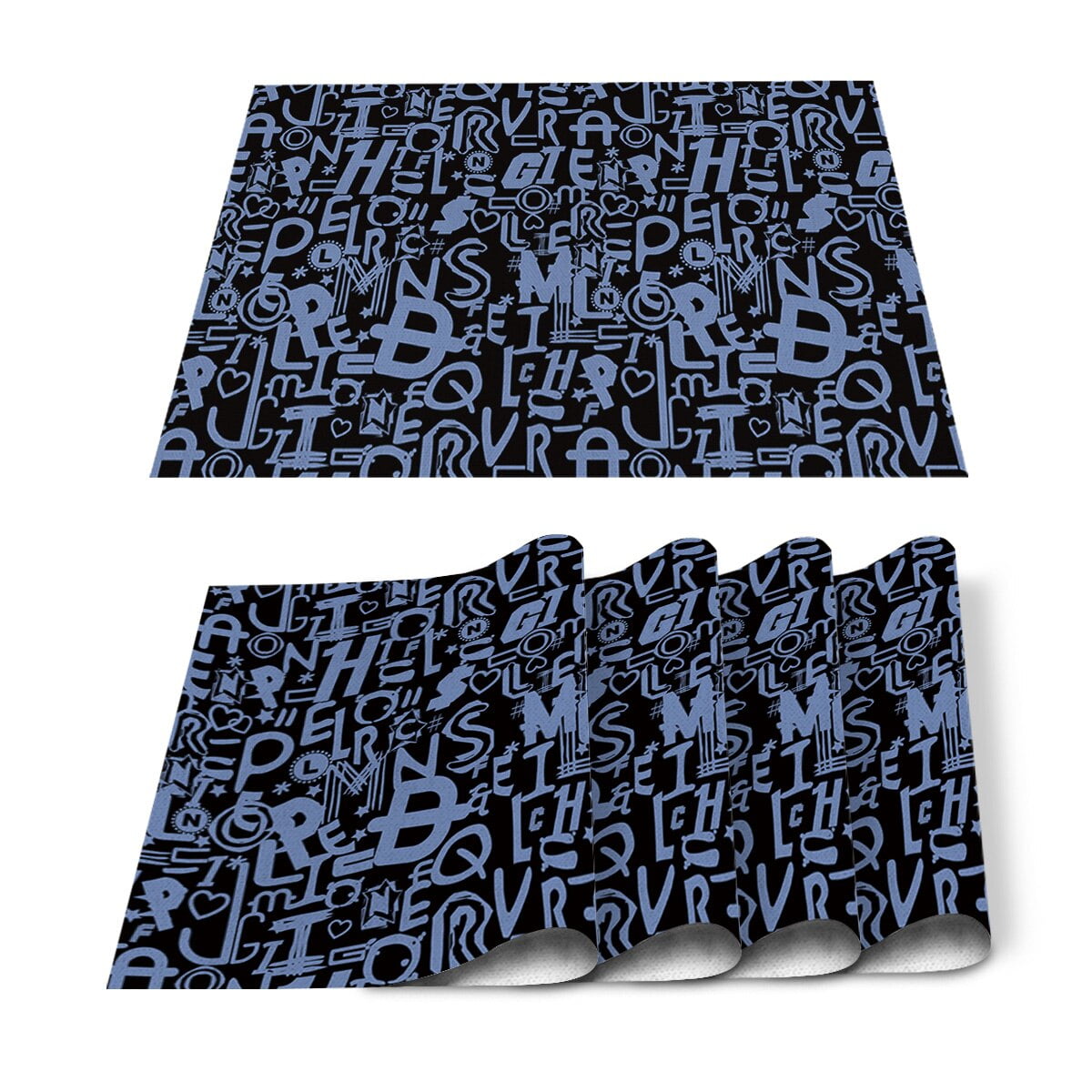 Set Table Mats Wall Graffiti Art Text Alphabet Printed Table Napkin ...