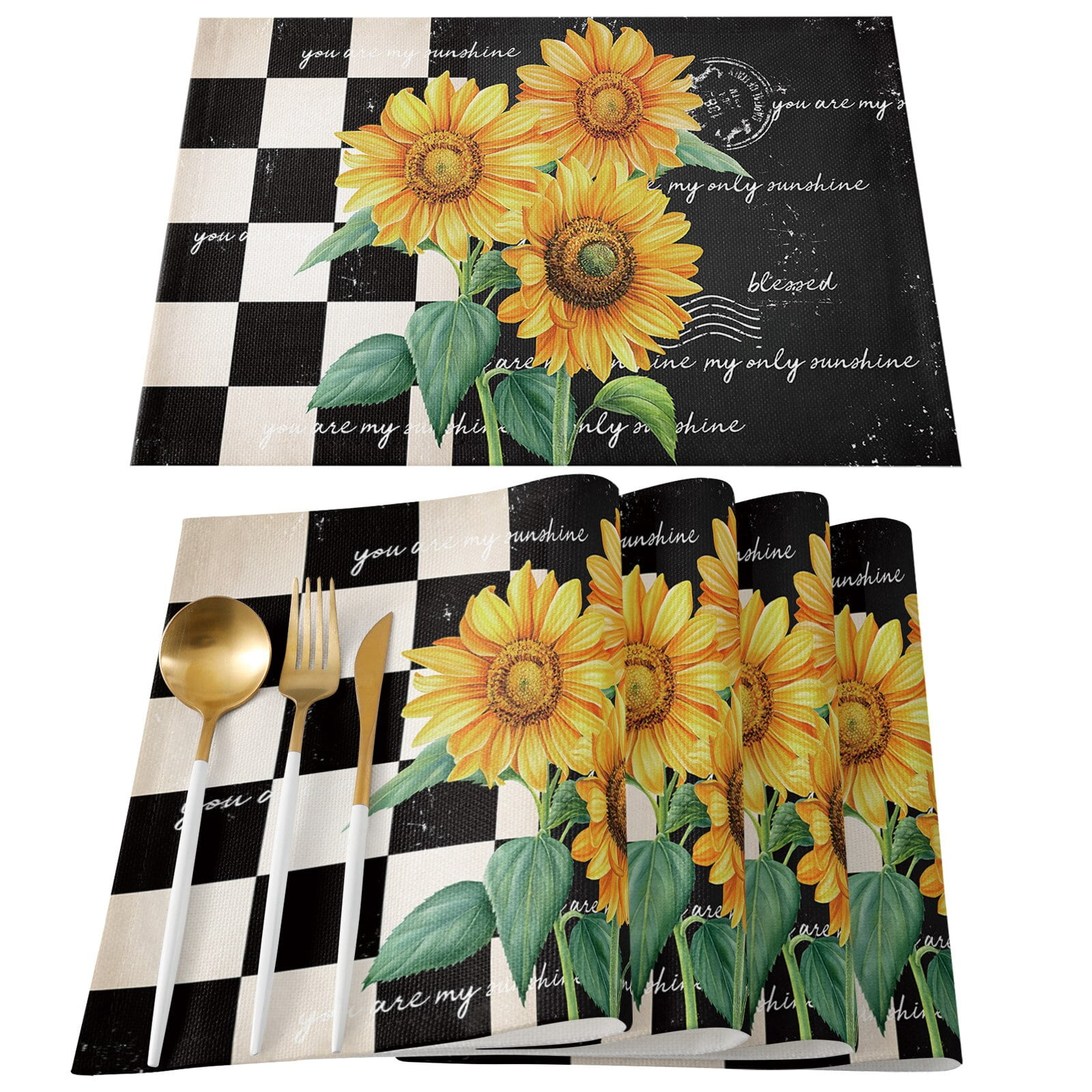 Set Table Mats You Are My Sunshine Vintage Sunflower Table Napkin ...