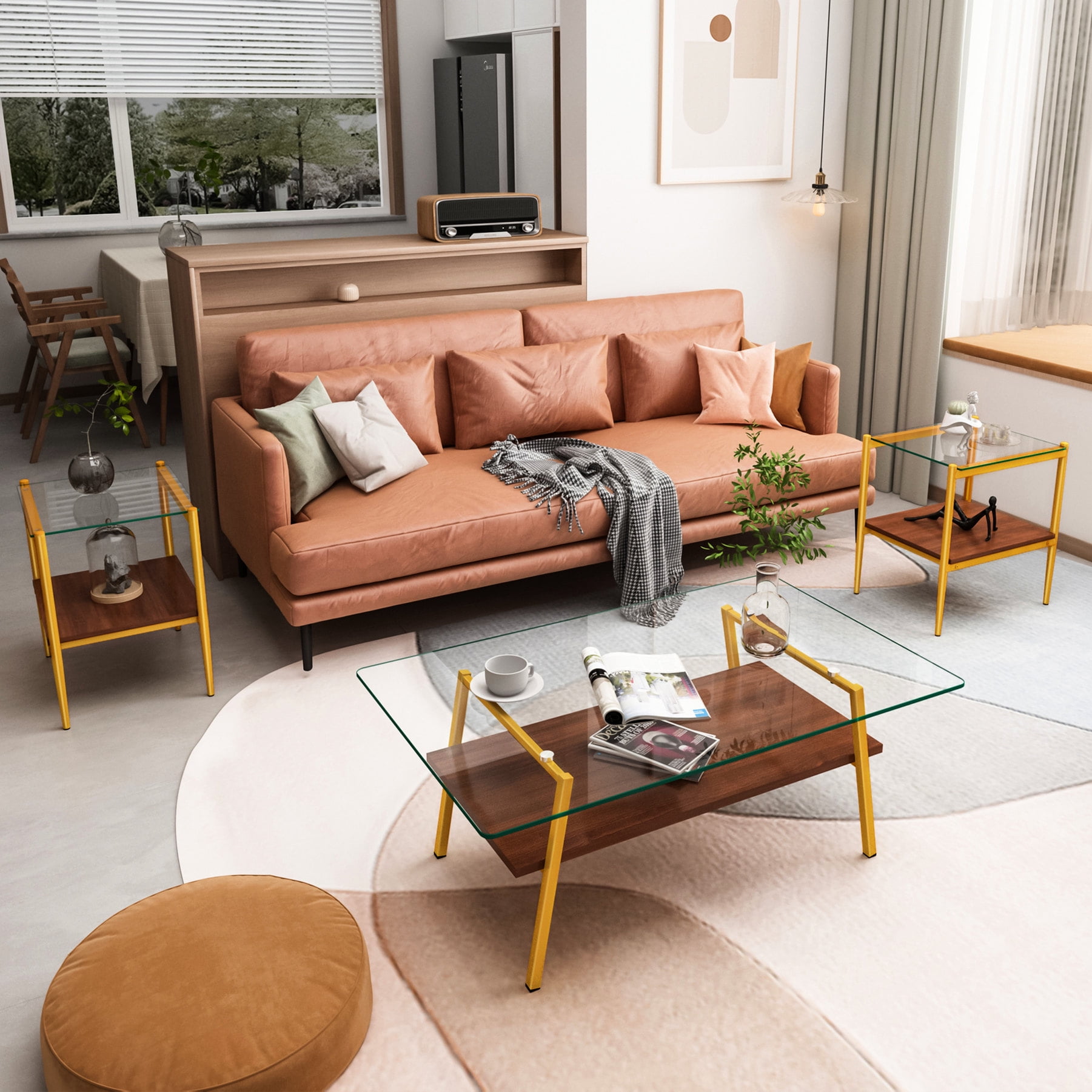 Set of Three Coffee and End Tables | Sleek Tempered Glass Tables for ...