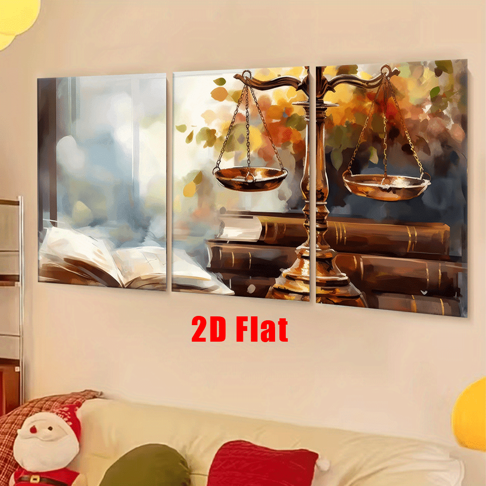 Set of Three Frameless Canvas Artworks Featuring Illustrations of Books ...