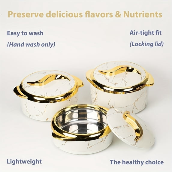 Set of Three Insulated Casserole Dishes with Lids, Featuring a White ...