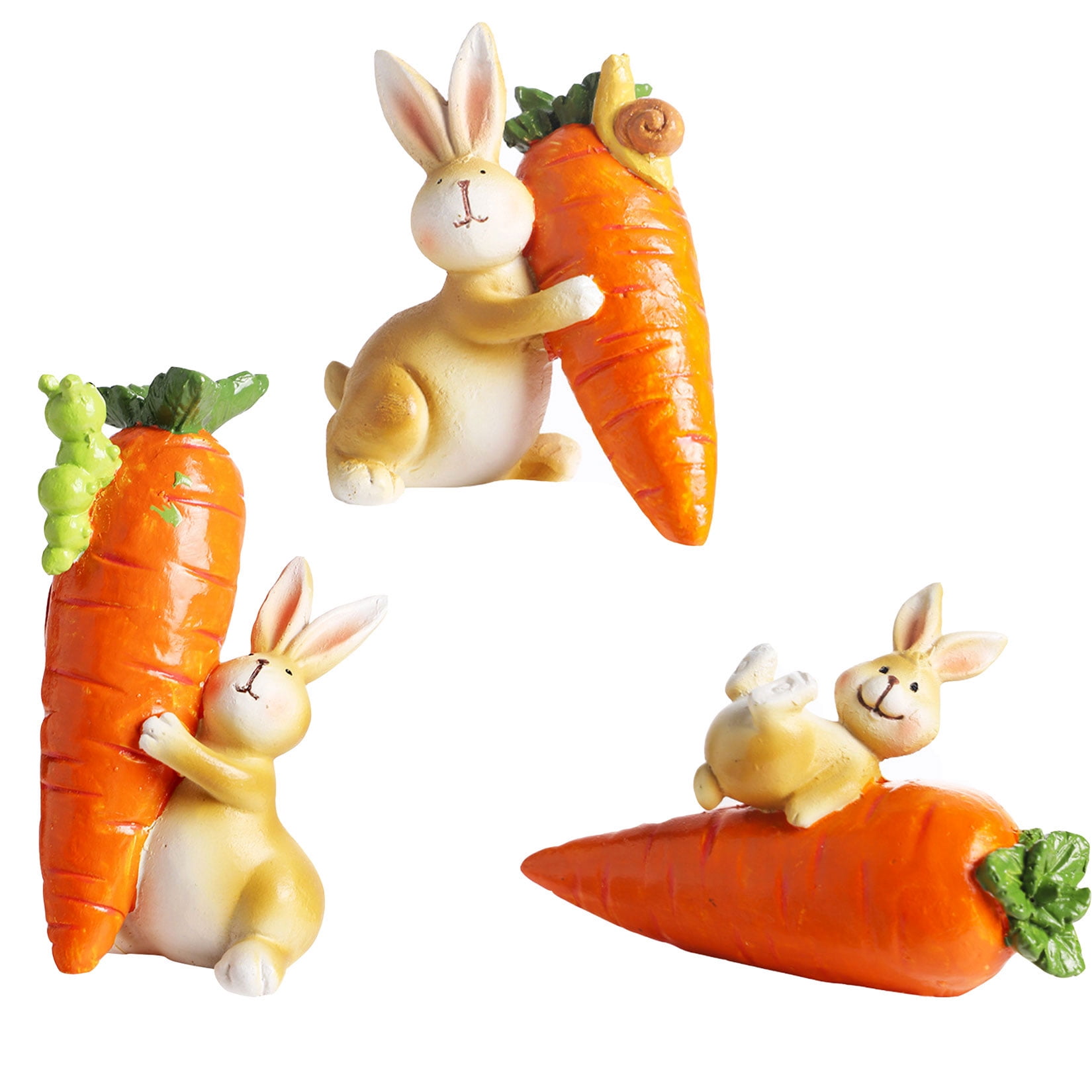 Set of Three Spring Easter Bunny Figurine Decorations - Hand Painted ...