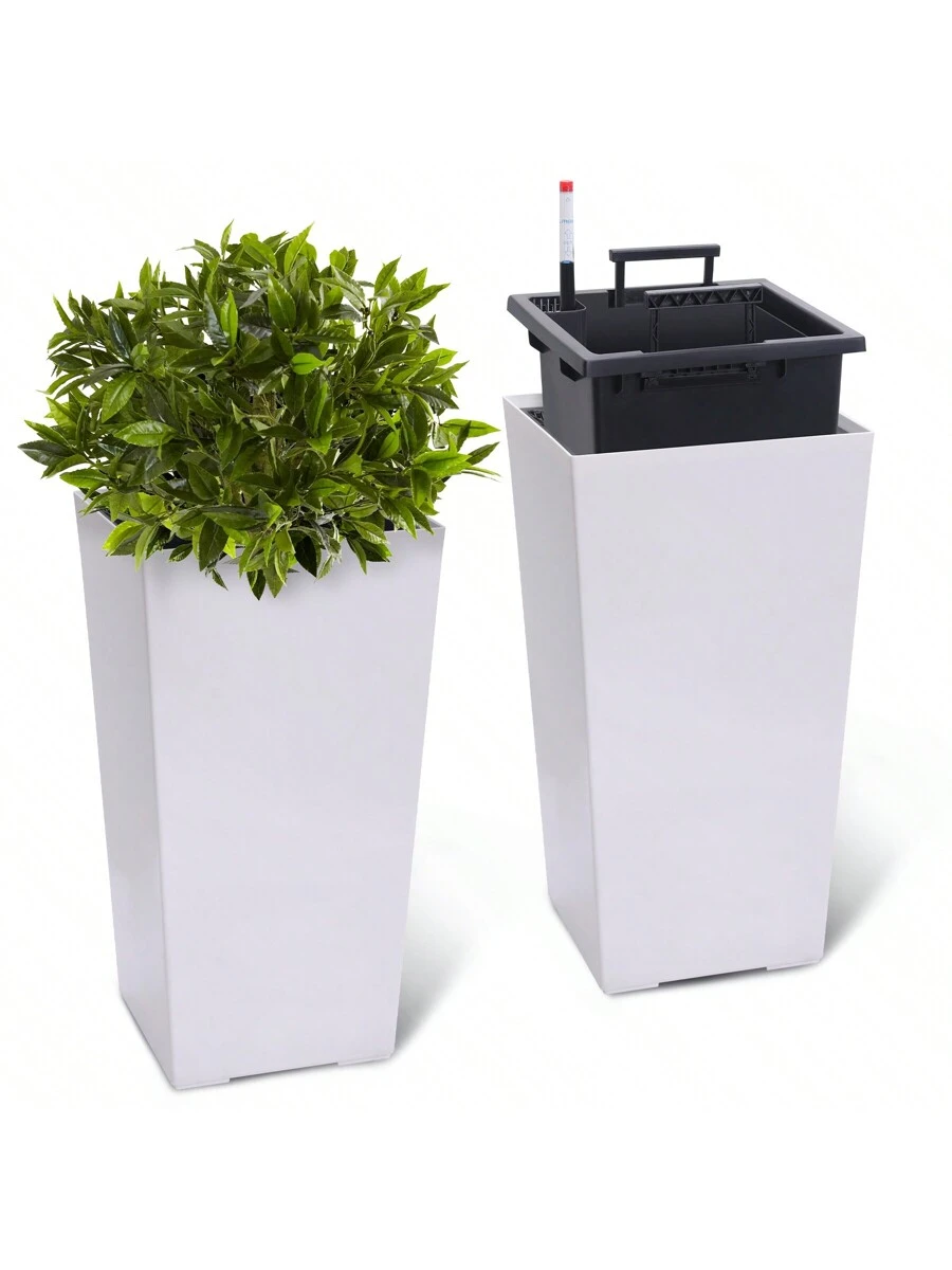 Set of Two 23-Inch Tall Indoor and Outdoor Planters with Drainage ...