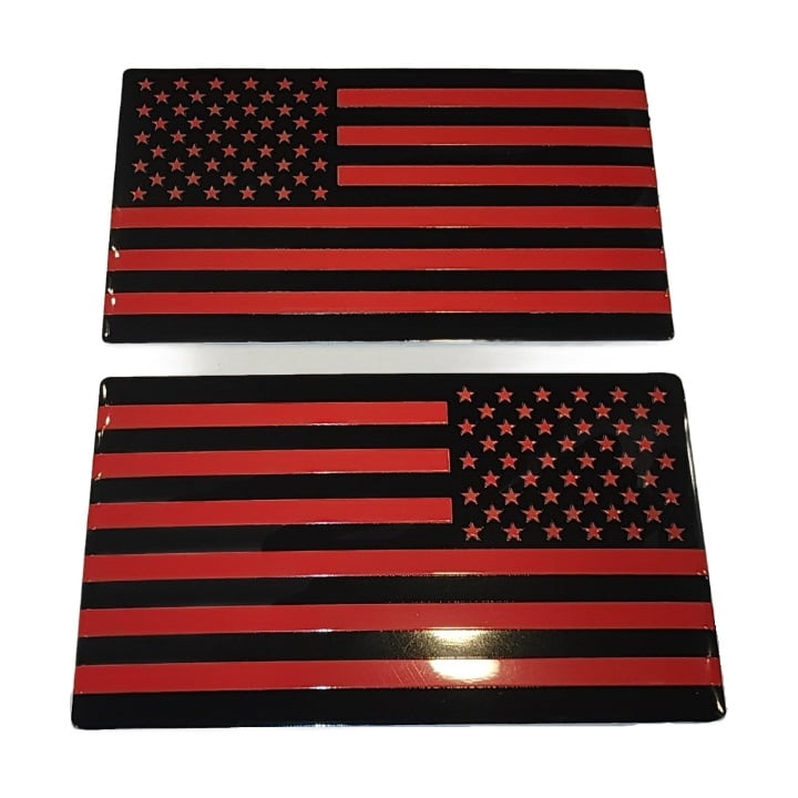 (Set of Two) 3"x5" Black Thin Red Line Aluminum Embossed Left & Right ...