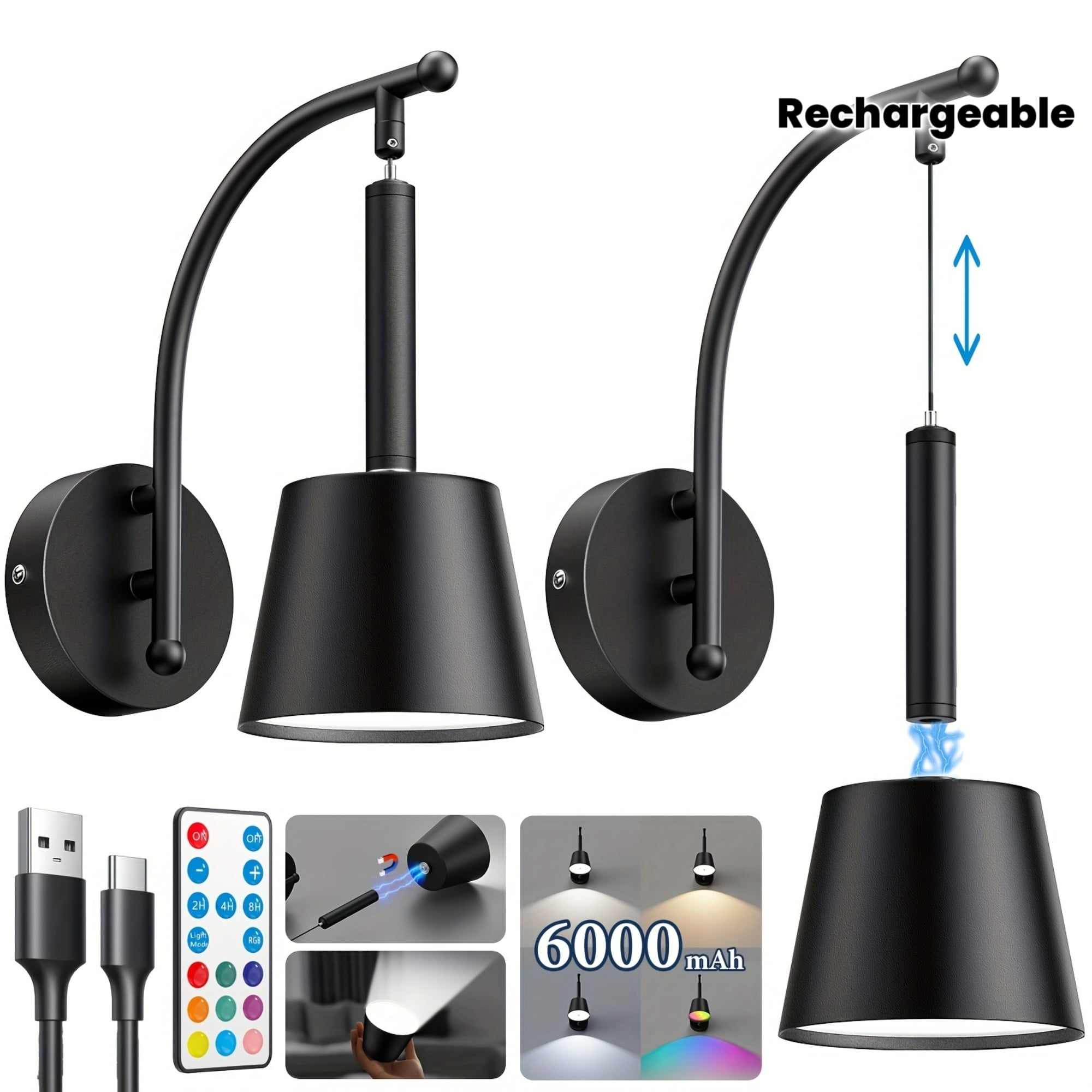 Set of Two Battery Operated Wall Sconces with Remote and Touch Control ...