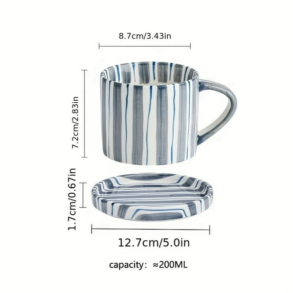 Set, Vintage Striped Teacup And Saucer, Ceramic Coffee Cup And Saucer ...