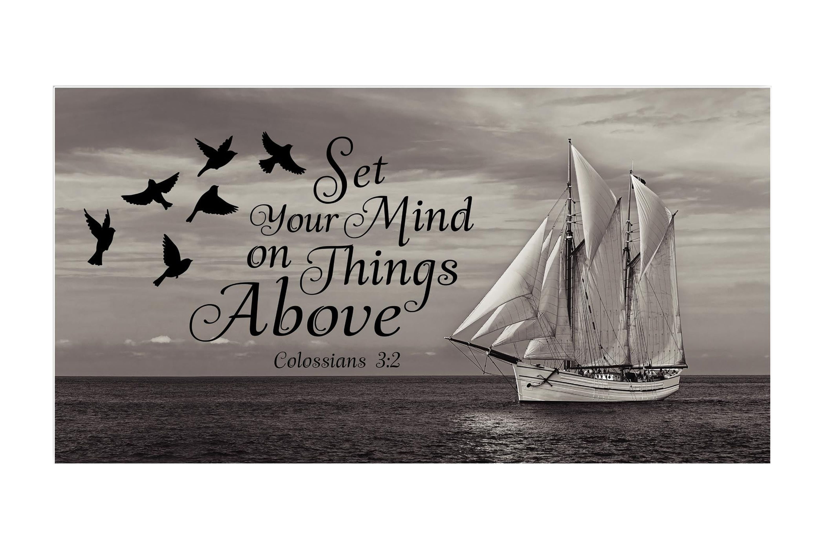 Set Your Mind Above Grey Ship Sky Birds 20 x 10 Wood Wall Sign Plaque ...