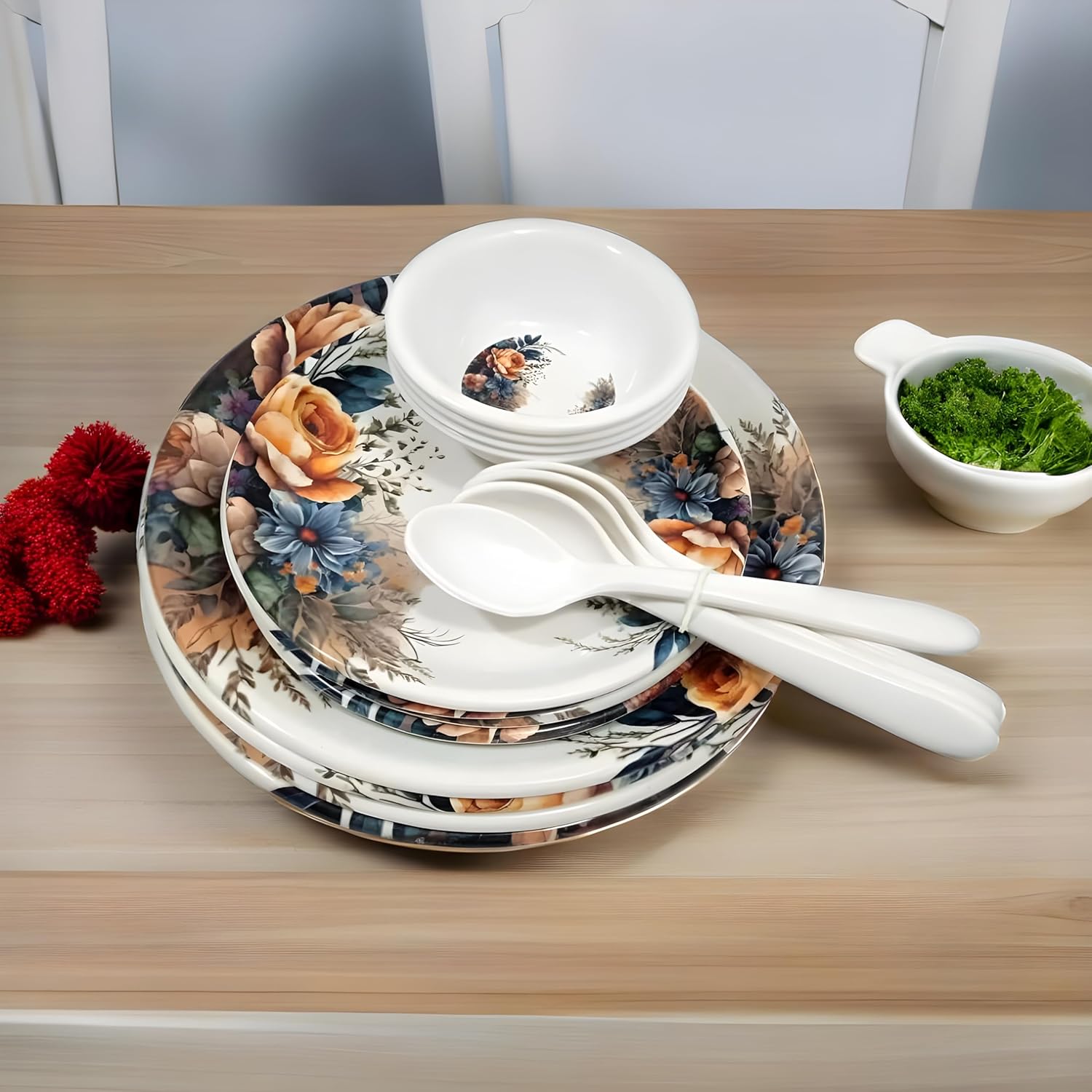 Set for Family Meals16 Piece Melamine Dinner Set Includes 4 Full Plates ...