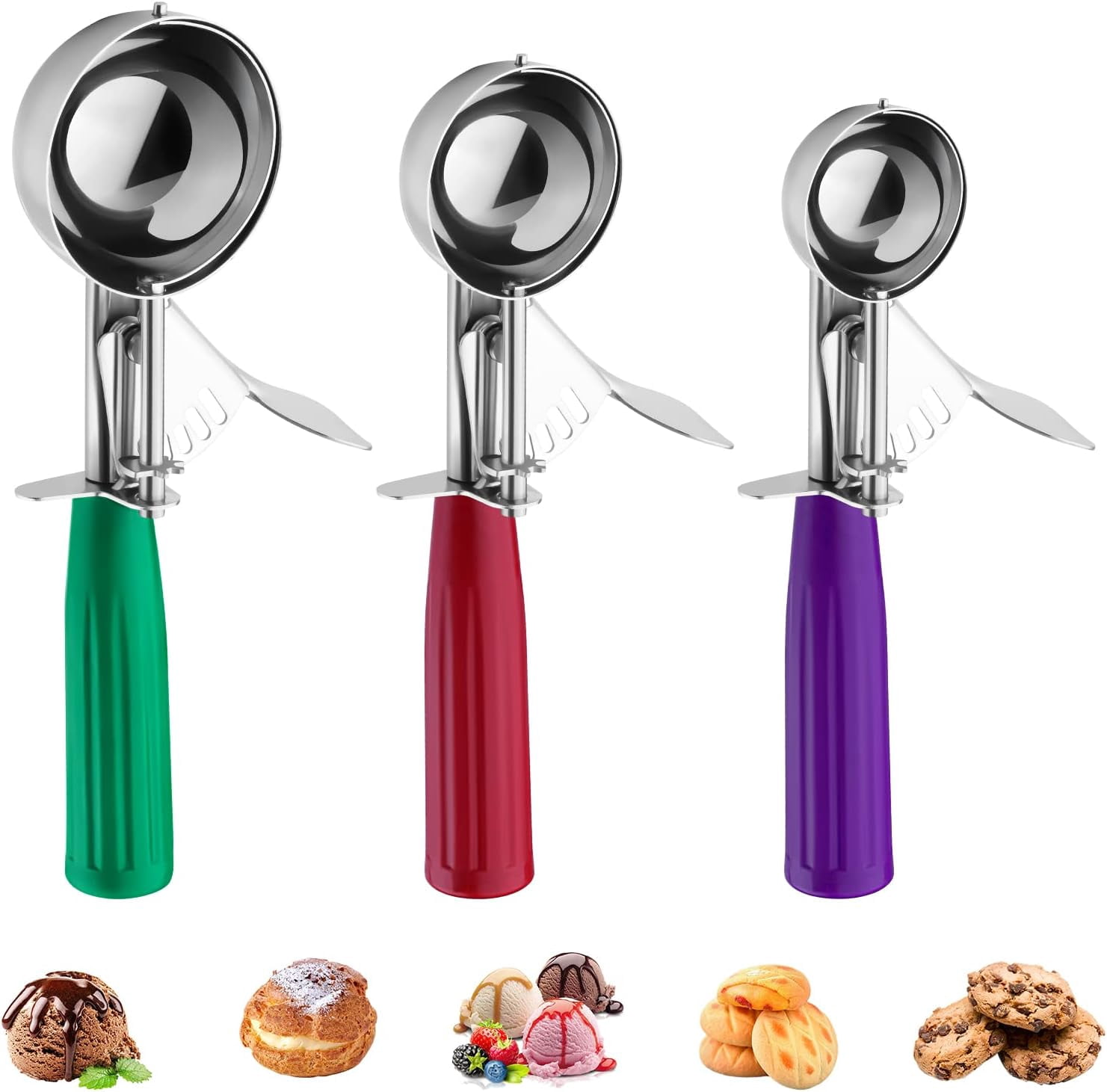 Set Of 1 3 Ice Cream Scoop With Trigger Cookie Scoop Stainless Steel set-of-1-3-ice-cream-scoop-with-trigger-cookie-scoop-stainless-steel