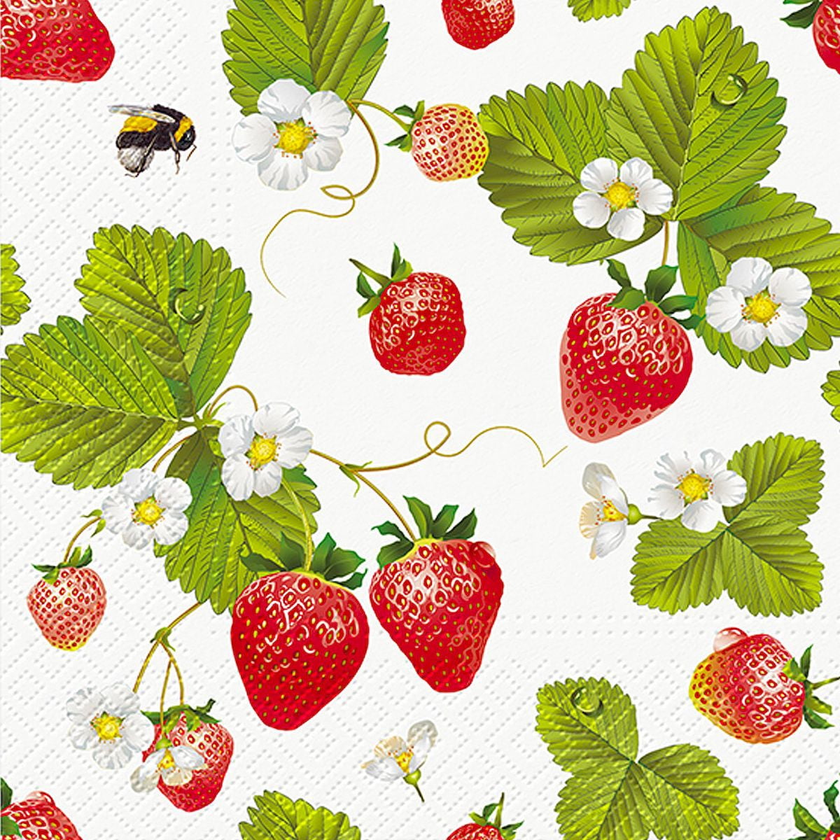 Set of 1 Lg Strawberries with Bees Napkins - Walmart Business Supplies