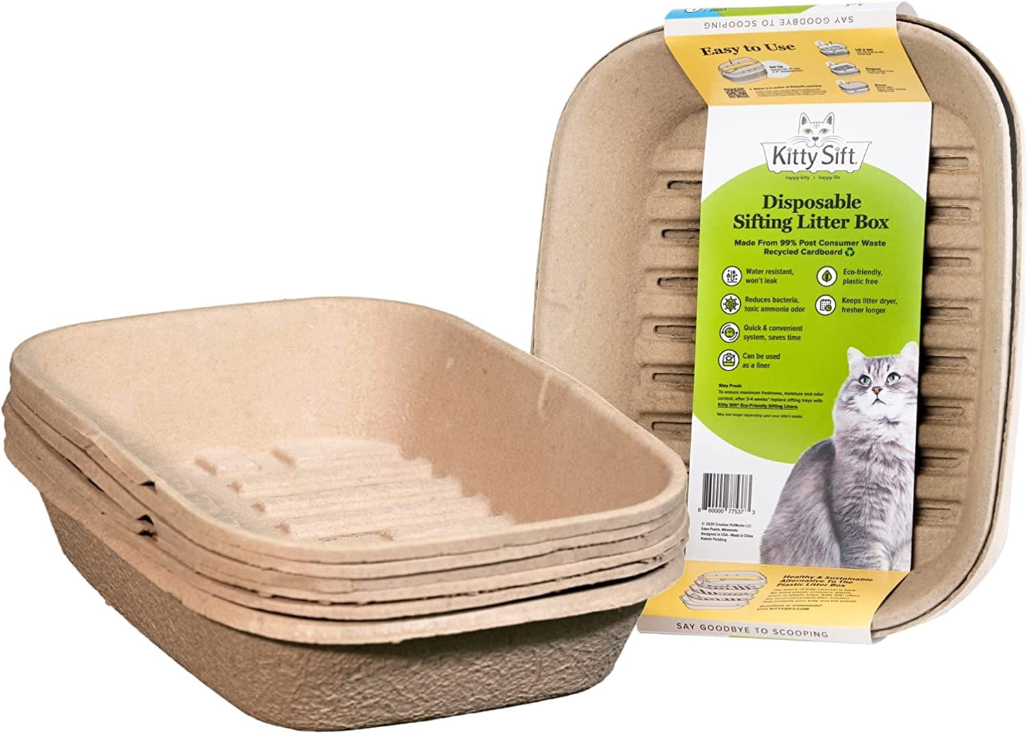 (Set of 1 Litter Box & 5 Sifting Liners) Sustainable, Clean, Sifting ...