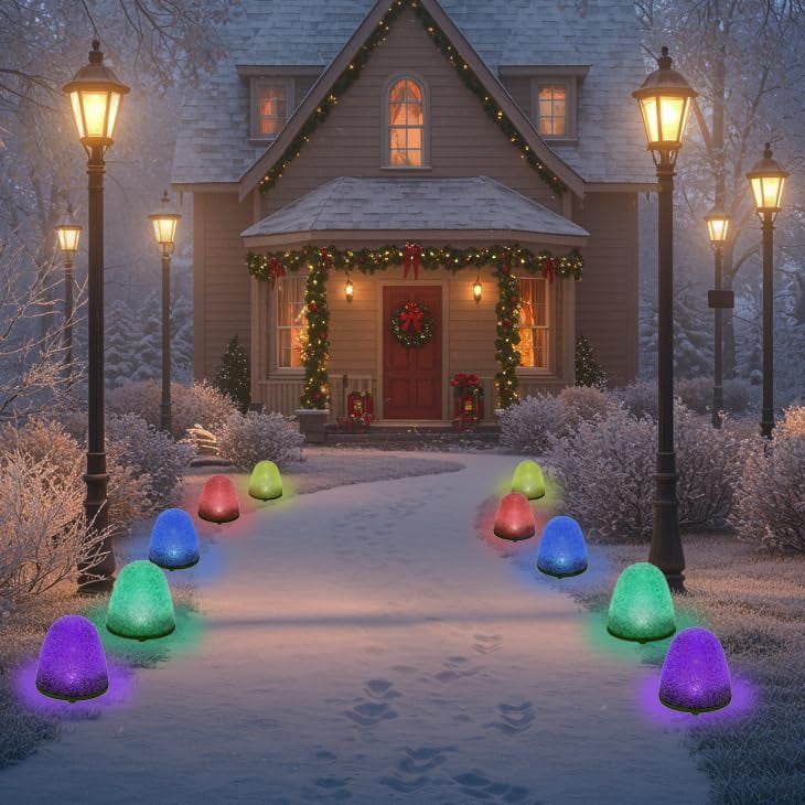 Set of 10-8" Tall Sugar Coated LED Gumdrop Christmas Pathway Lights ...
