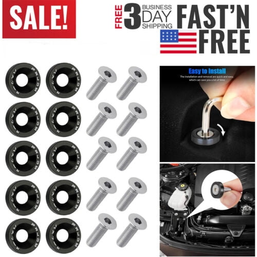 Set of 10 Black JDM Fender Bumper Washer Bolt Engine Bay Screw Dress Up ...