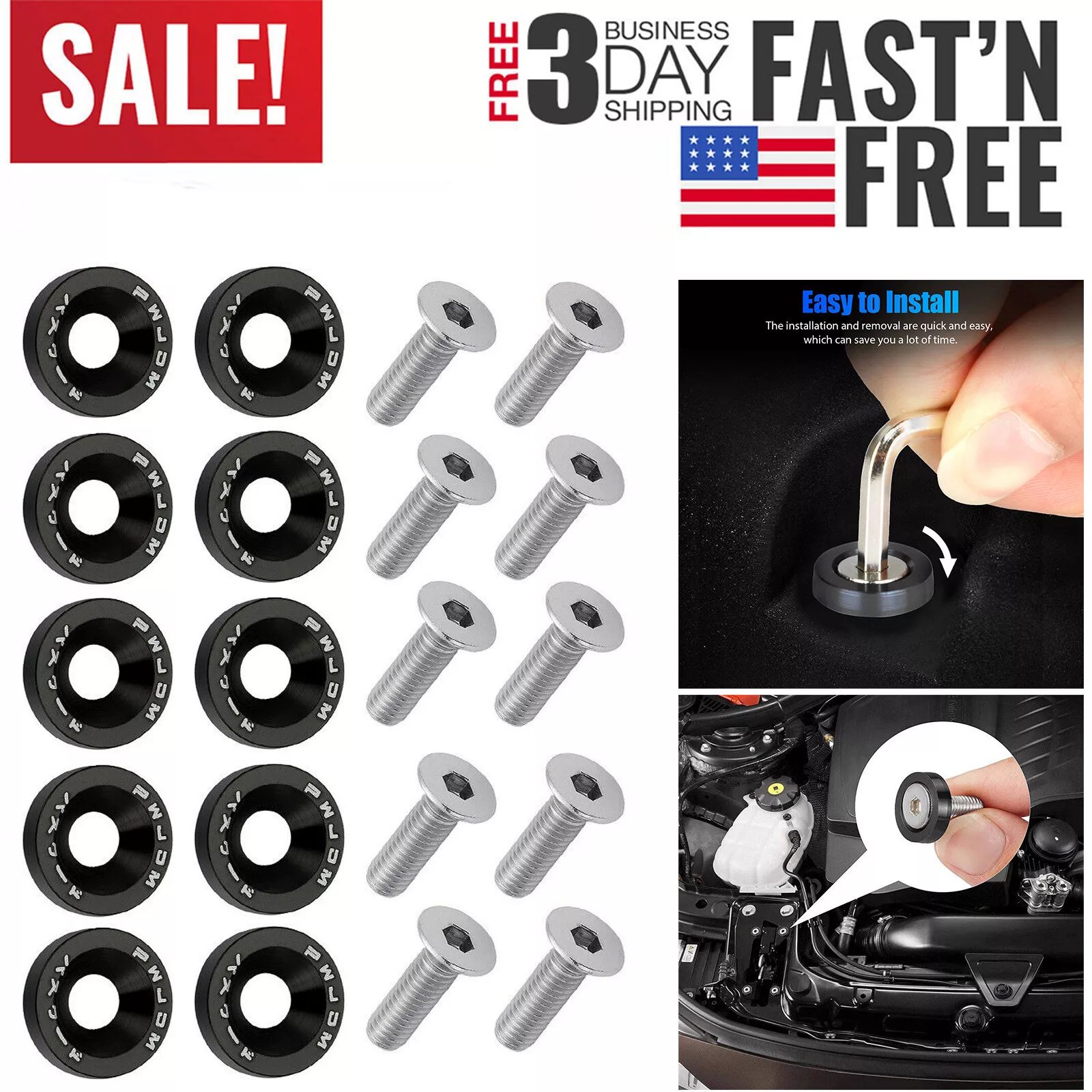 Set of 10 Black JDM Fender Bumper Washer Bolt Engine Bay Screw Dress Up ...