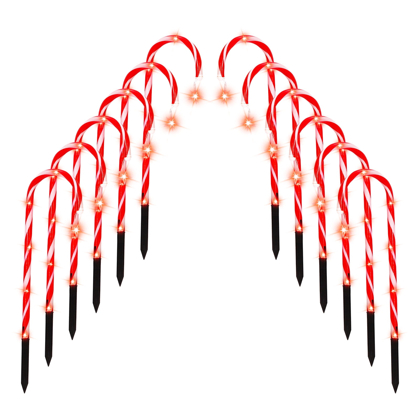 Set of 10 Christmas Candy Cane LED Pathway Lights with Remote Control ...