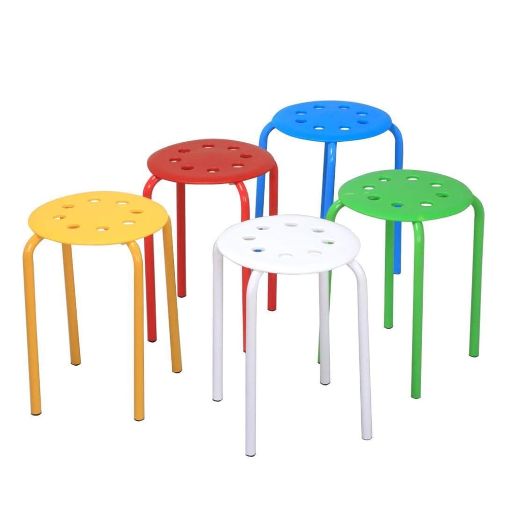 Set of 10 Classroom Stackable Stools, Plastic Stack Stools, White, Blue ...