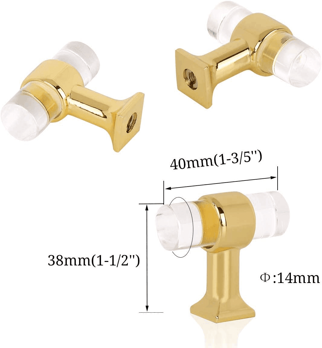 Set of 10 Clear Acrylic Handles Kitchen Cabinet T Bar Knobs Drawer ...