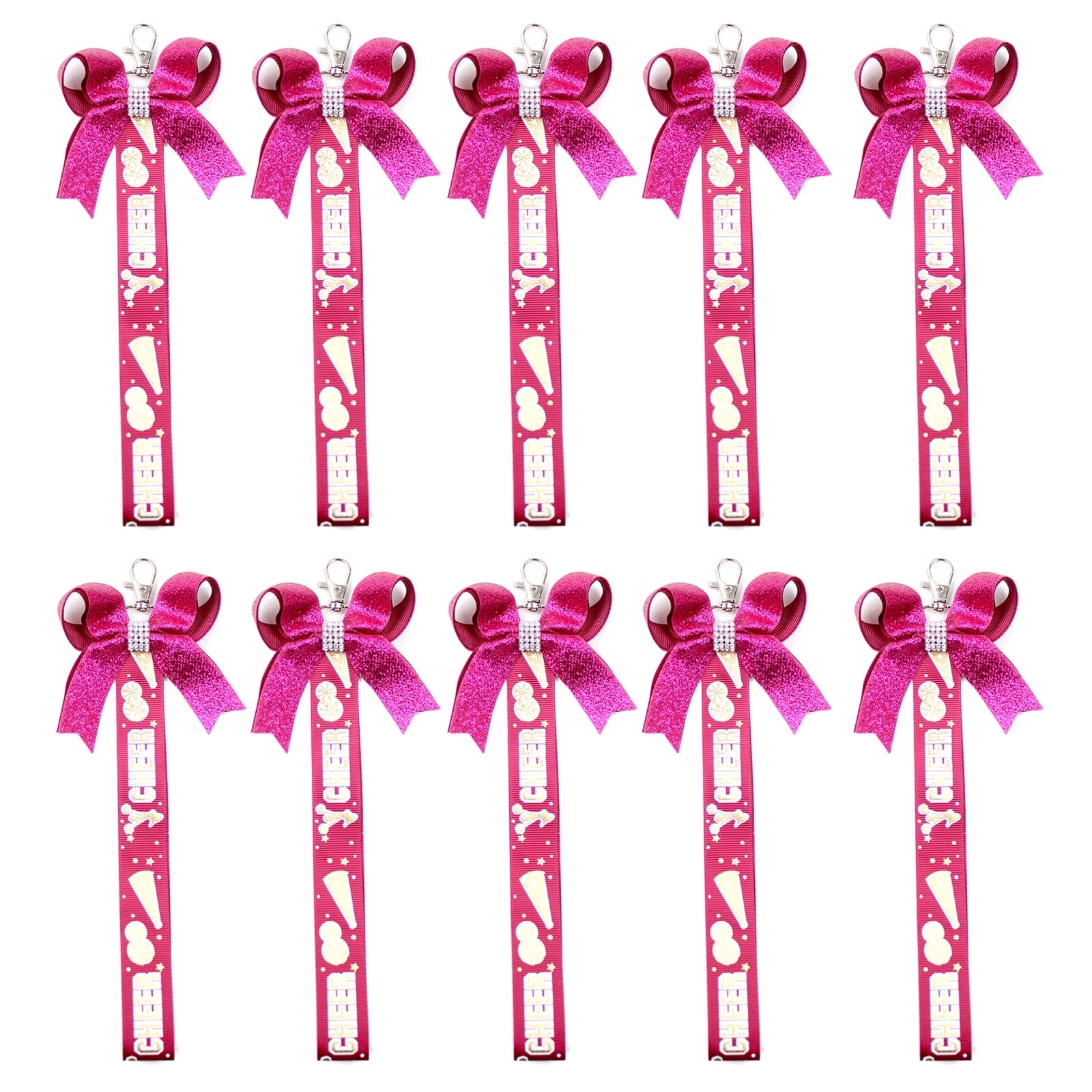 Set of 10 Colorful Cheerleading Keychains Polyester Cheer Bows Ribbon ...