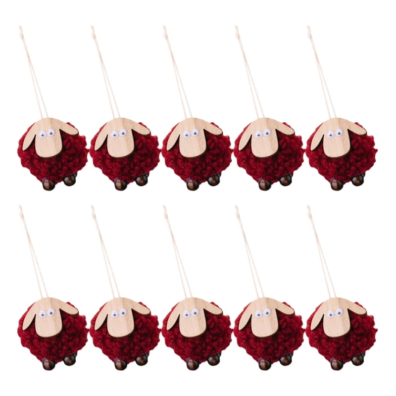 Set of 10 Felted Woolly Sheep Christmas Tree Hangings for Holiday ...