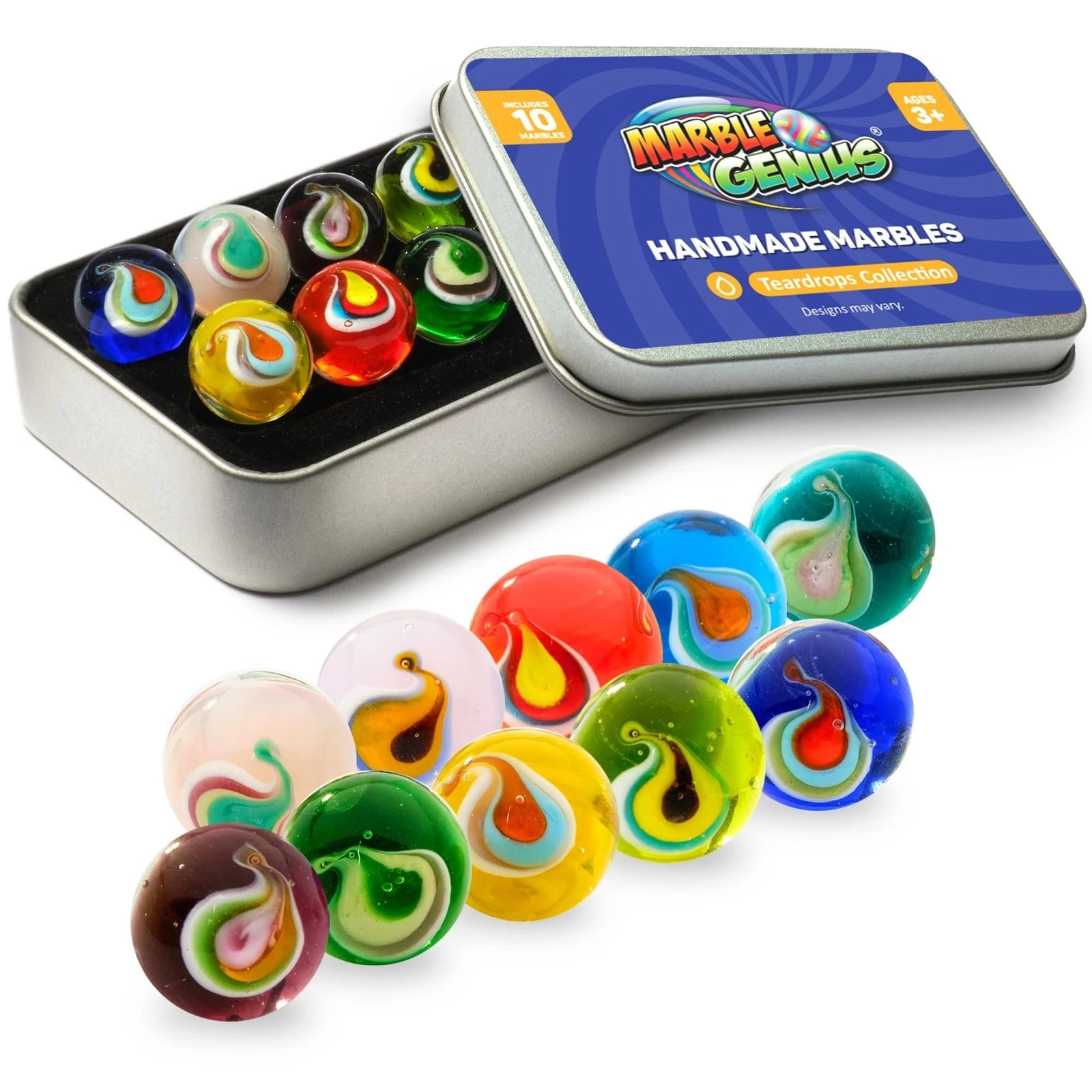 Set of 10 Handmade Collectors Marbles - Teardrop for Kids Ages 3 ...