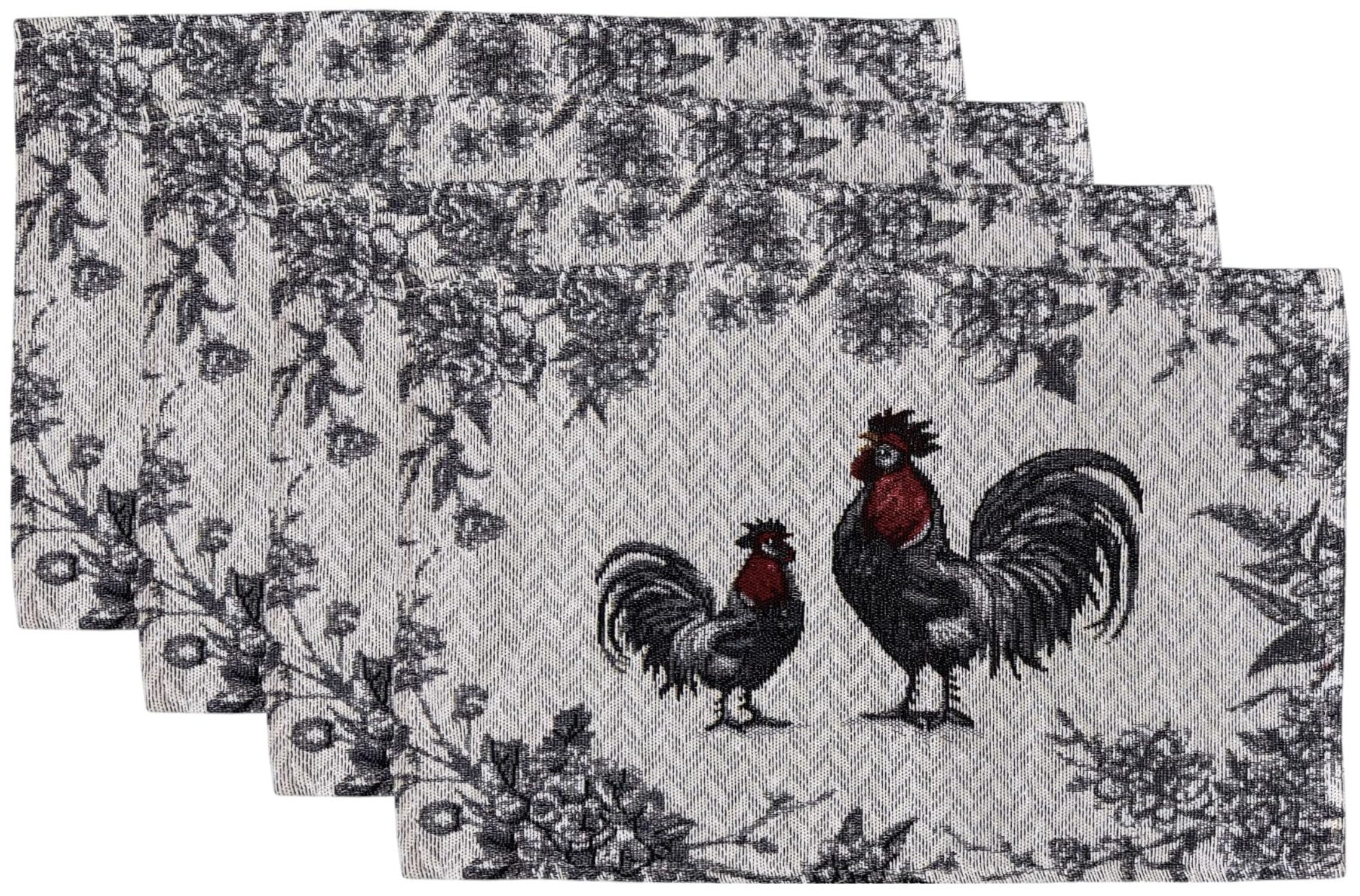 Set of 4, Black and White Rooster Design Tapestry placemats for Kitchen ...