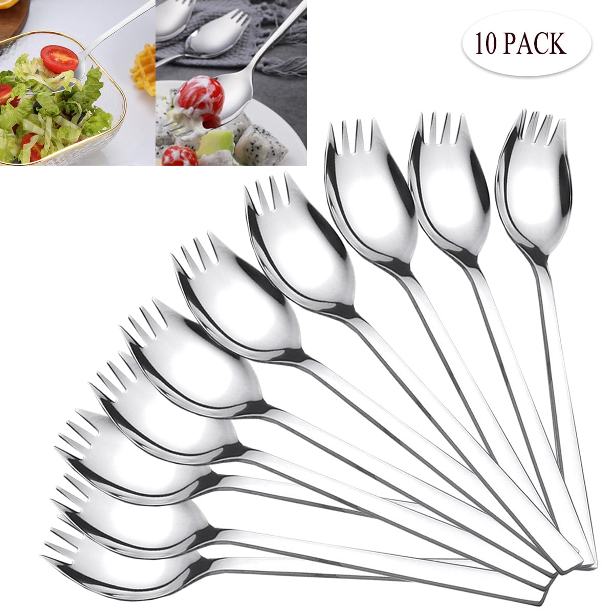 SHUWND Set of 10 Heavy-Duty Sporks, Stainless Steel Spork Spoon - 7.4 ...