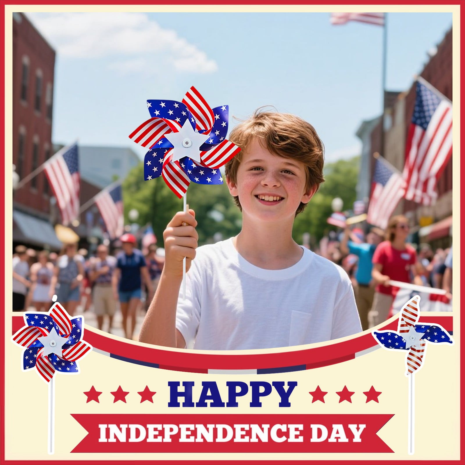 Set of 10 Patriotic American Flag Pinwheels Red, White, Blue Wind ...